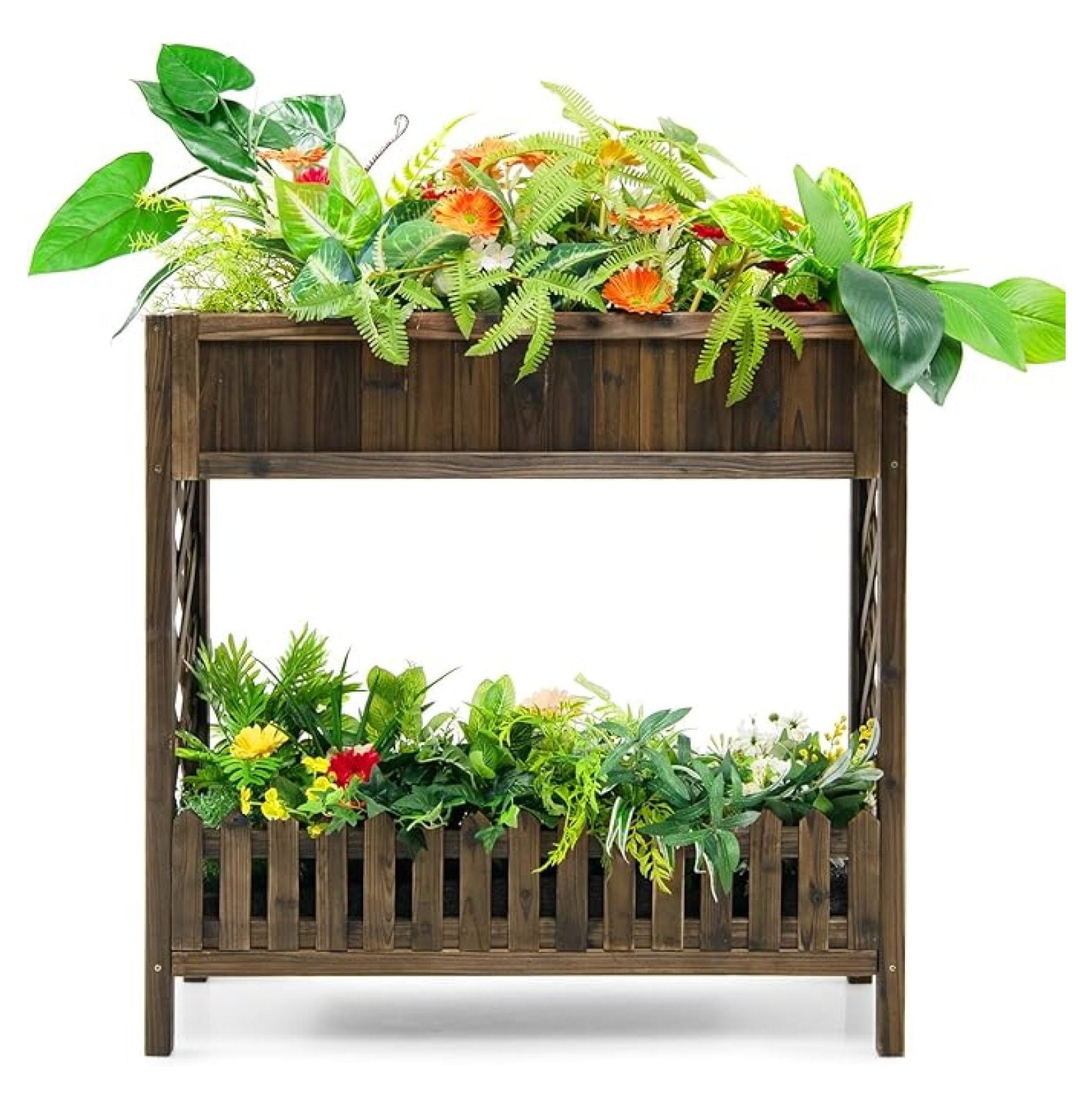 2-Tier Raised Garden Bed, Indoor Outdoor Flower Bed with Bottom Shelf ...