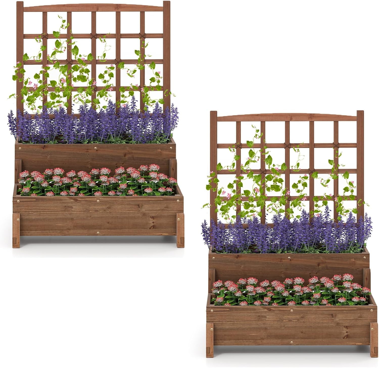 2-Tier Raised Garden Bed with Trellis & Legs, Planter Box with Lattice ...