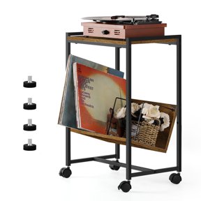 Free Shipping! Oumilen 2-Tier Turntable Stand with Wheels, Sockets, USB ...