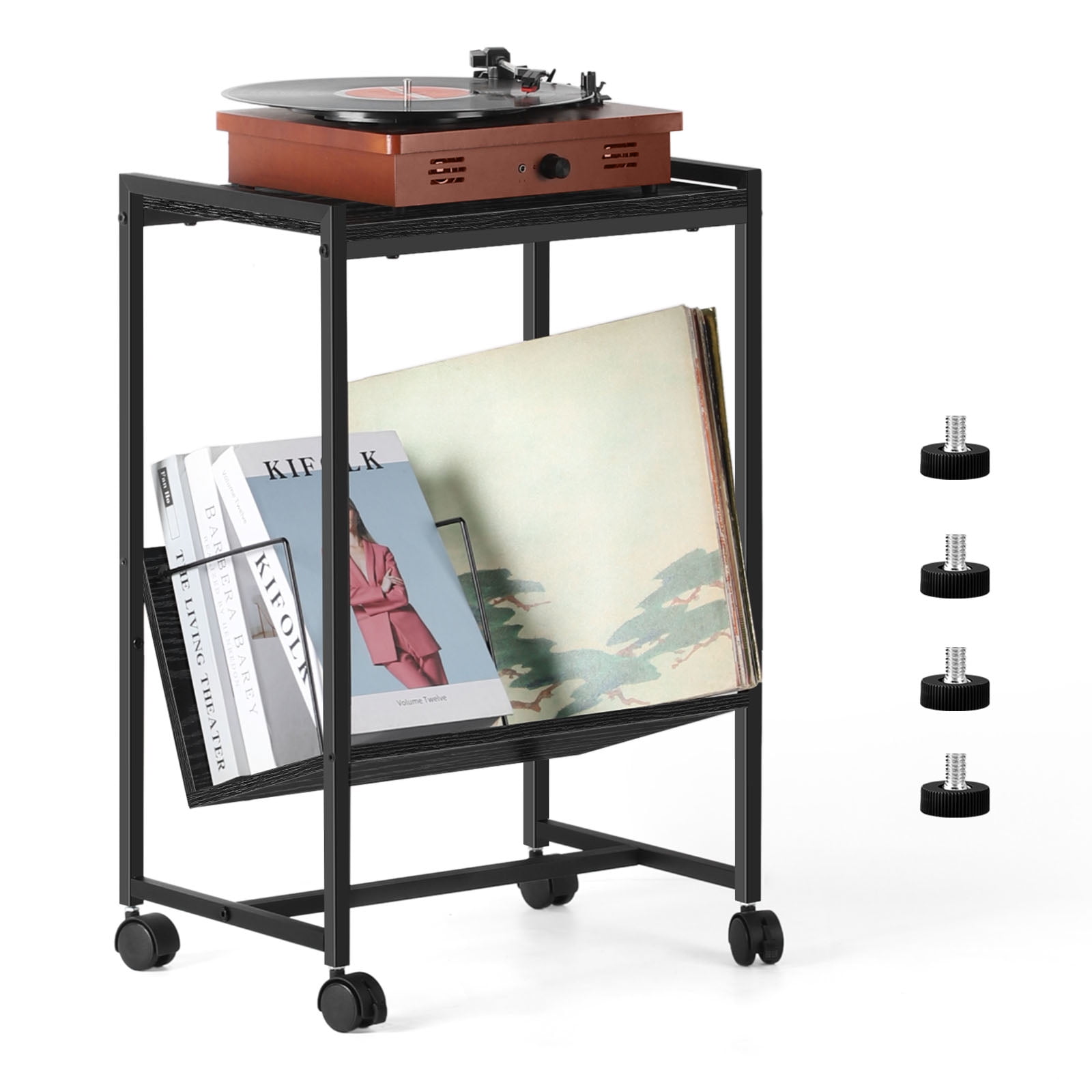 2 Tier Record Player Stand End Table Vinyl Turntable Stand Album Storage 70 Lp - Walmart.com