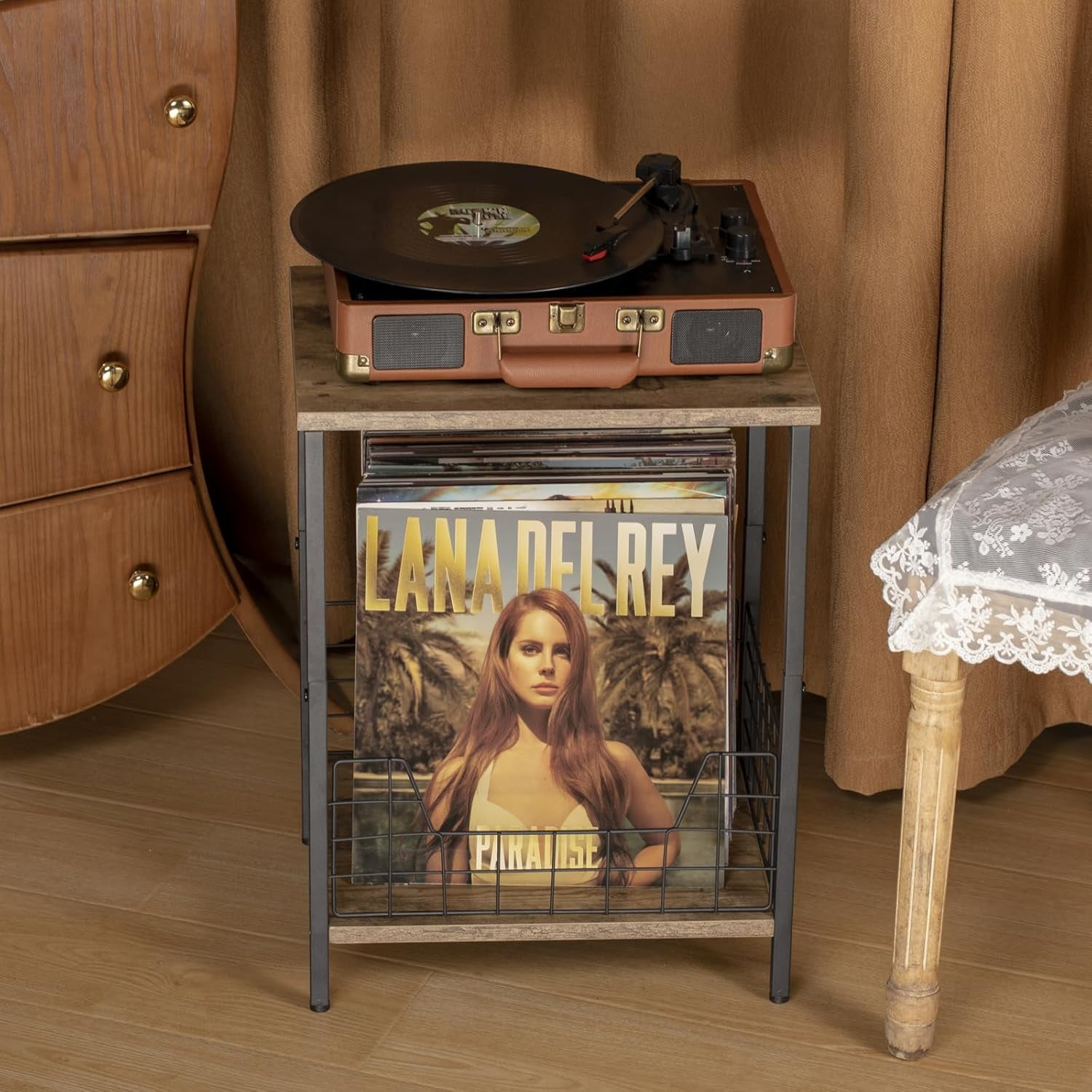 2-Tier Record Player Stand with Vinyl Record Storage Small Record ...