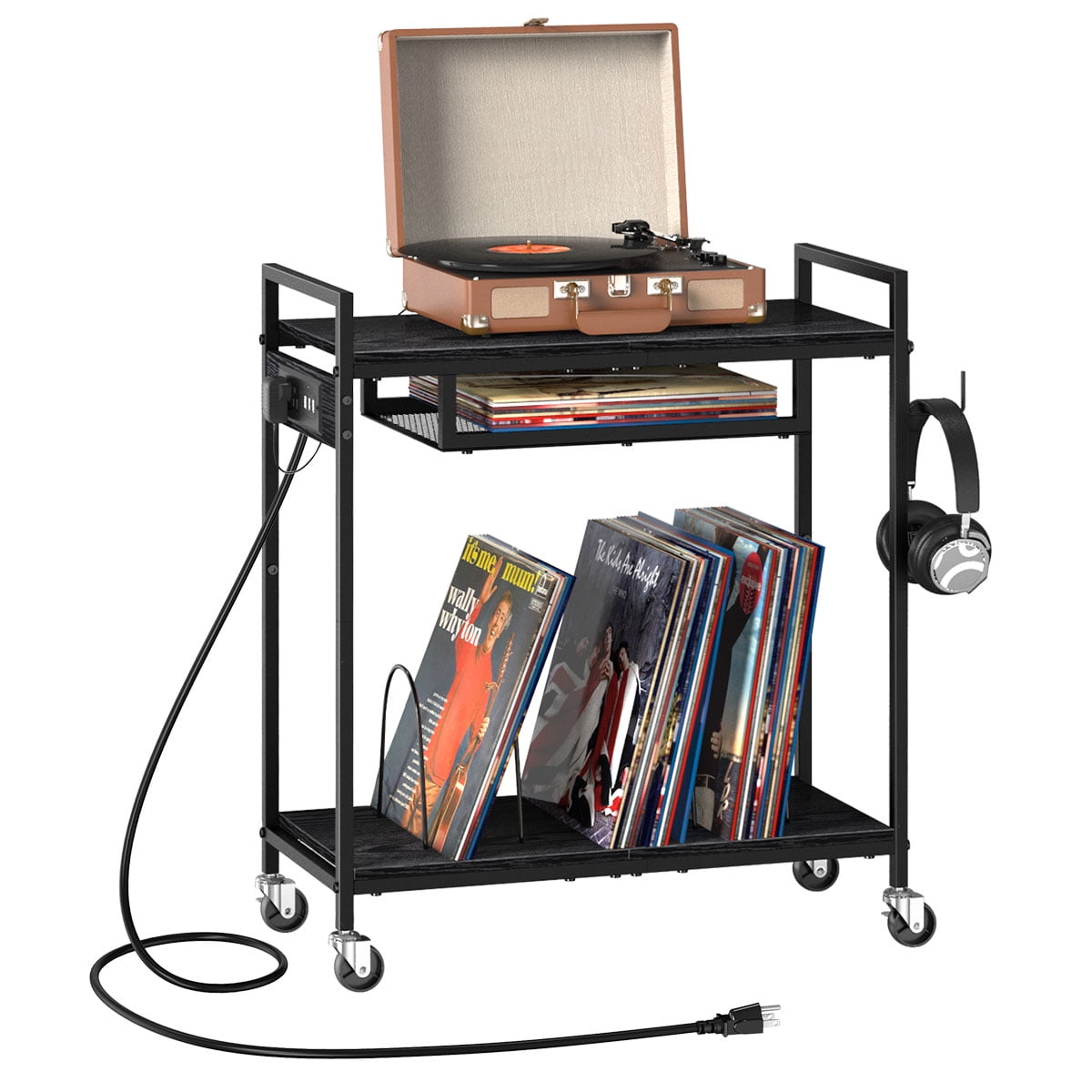 2 Tier Record Player Stand with Charging Station - Walmart.com