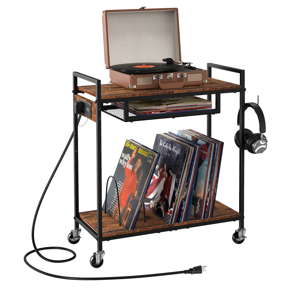2 Tier Record Player Stand with Charging Station - Walmart.com
