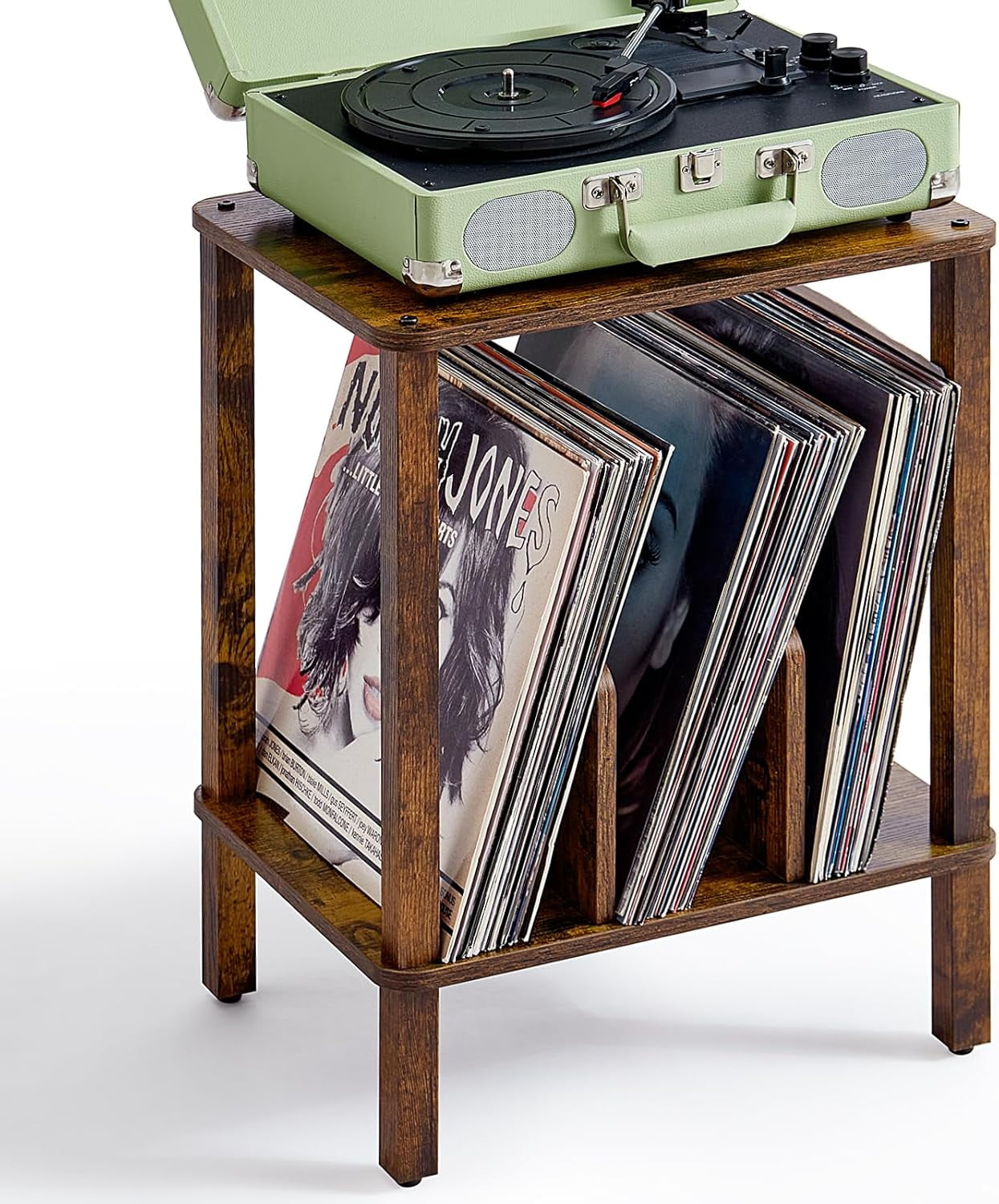 2-Tier Record Player Stand with Vinyl Record Storage up to 100 Albums ...