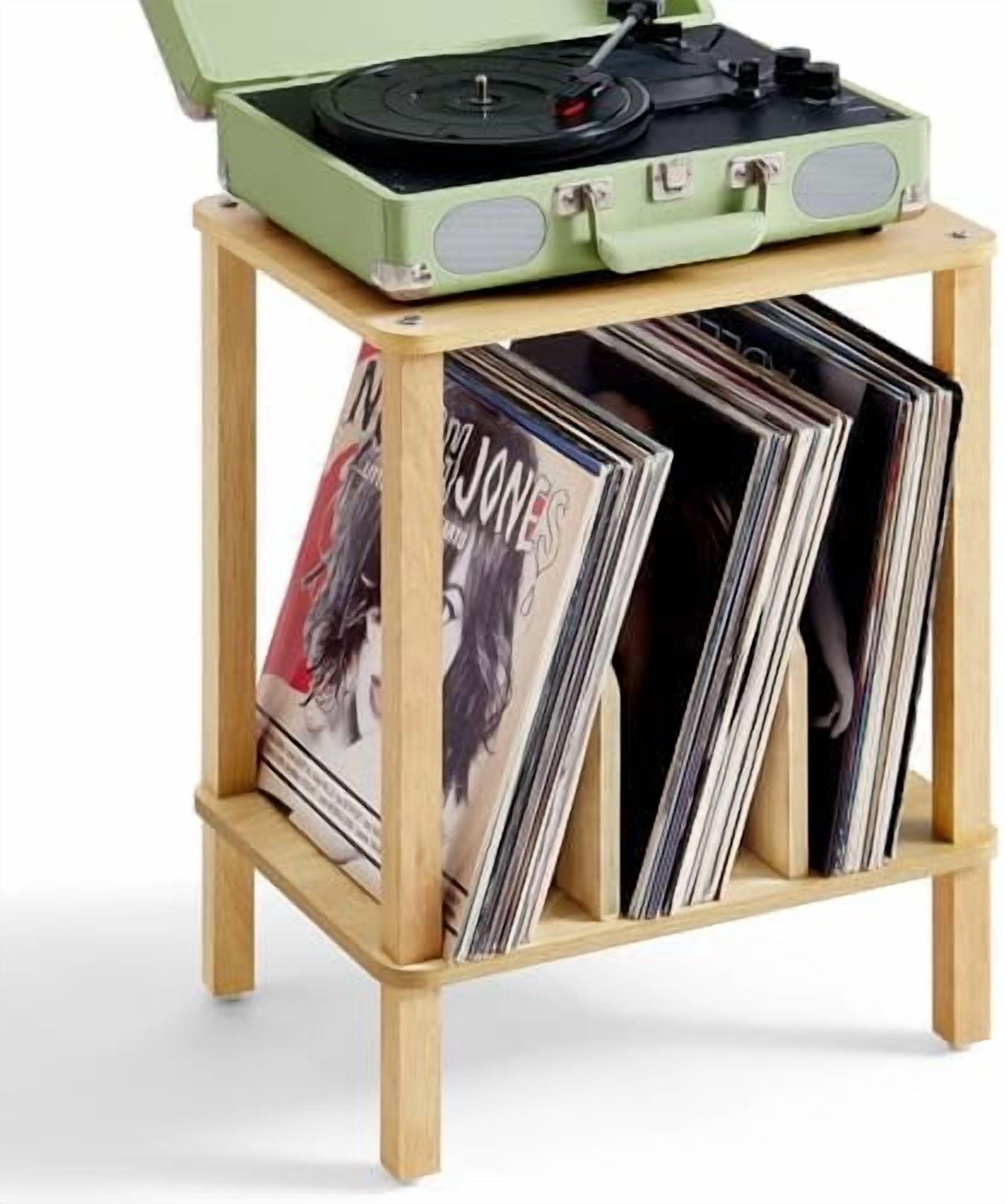 2-Tier Record Player Stand with Vinyl Record Storage up to 100 Albums ...