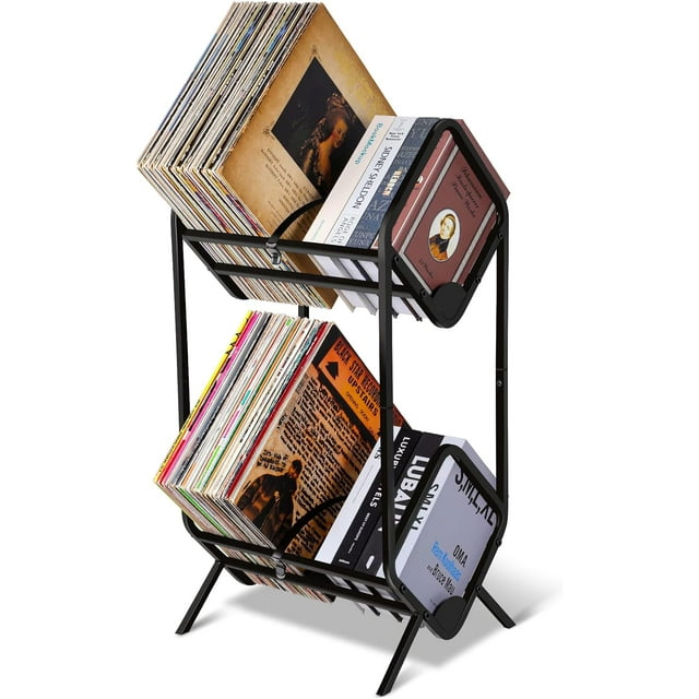 2-Tier Record Storage Rack, Vinyl Record Holder for Storing 160-205 ...