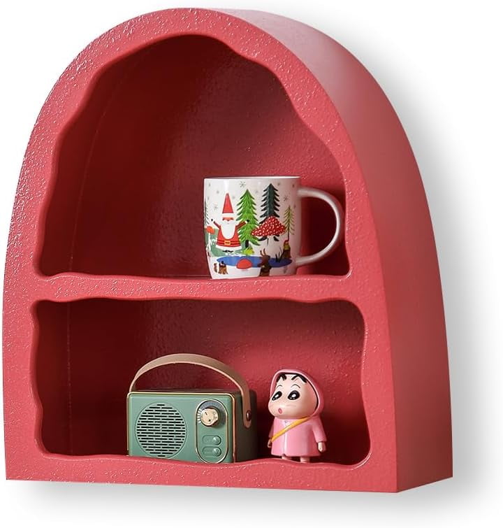 2 Tier Red Floating Shelves for Wall,15.1" Arched Bathroom Shelves Wall ...