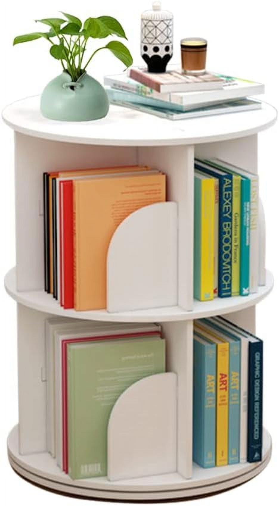 2-Tier Revolving Bookcase,360°Display Floor Standing Rotating Storage ...