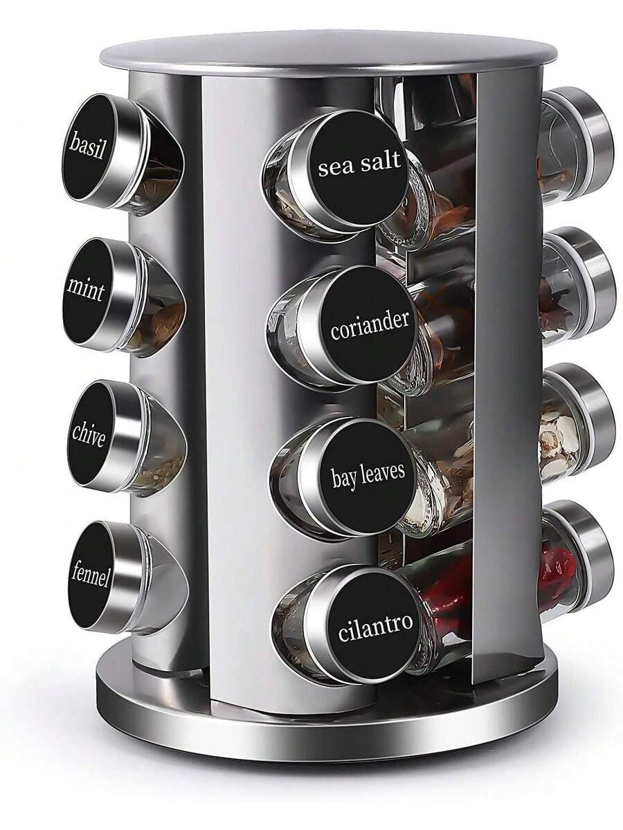 2 Tier Revolving Spice Rack Stainless Steel，16 Jars Carousel Tower For ...