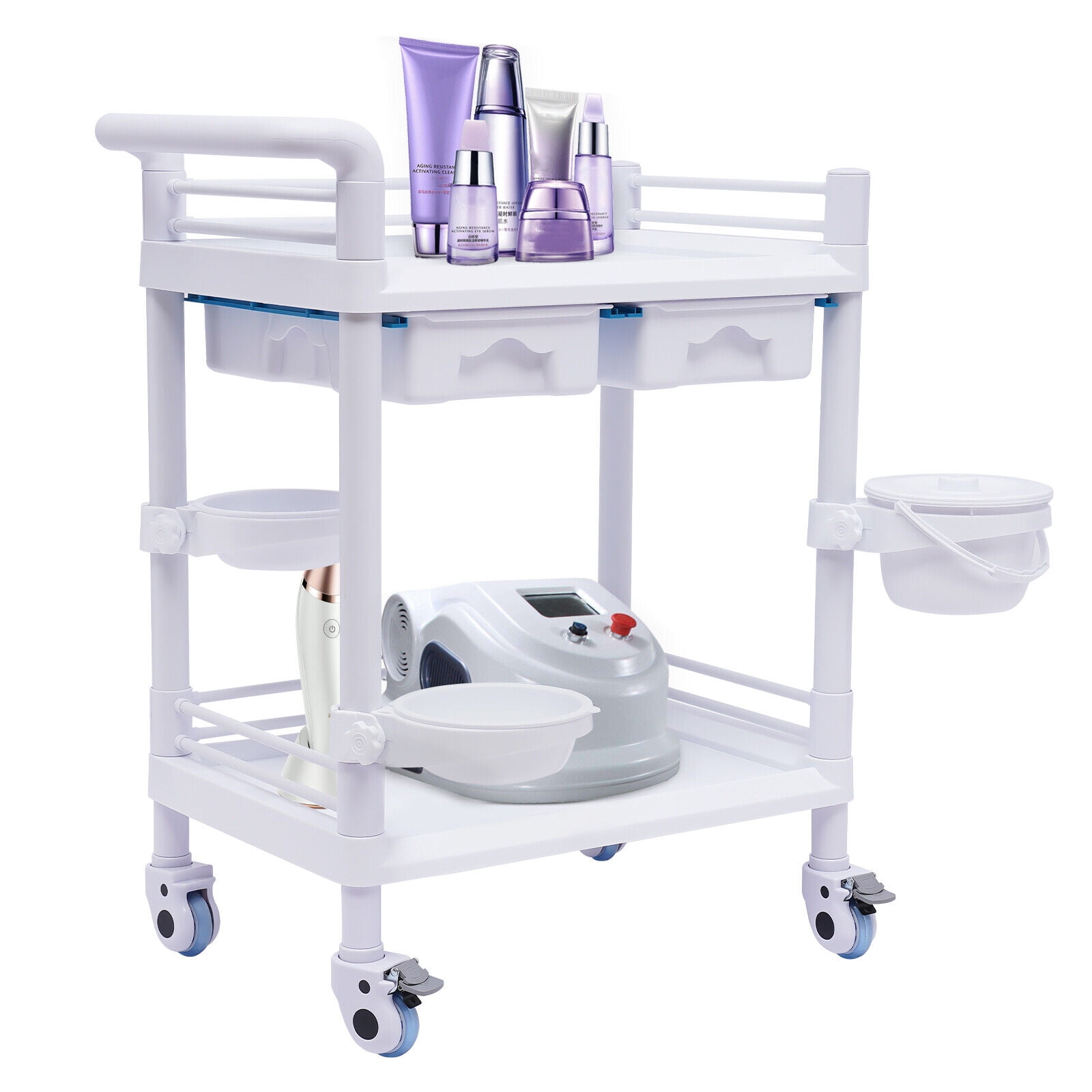 2 Tier Rolling Beauty Spa Trolley Cart, Mobile Utility Cart Trolley ...