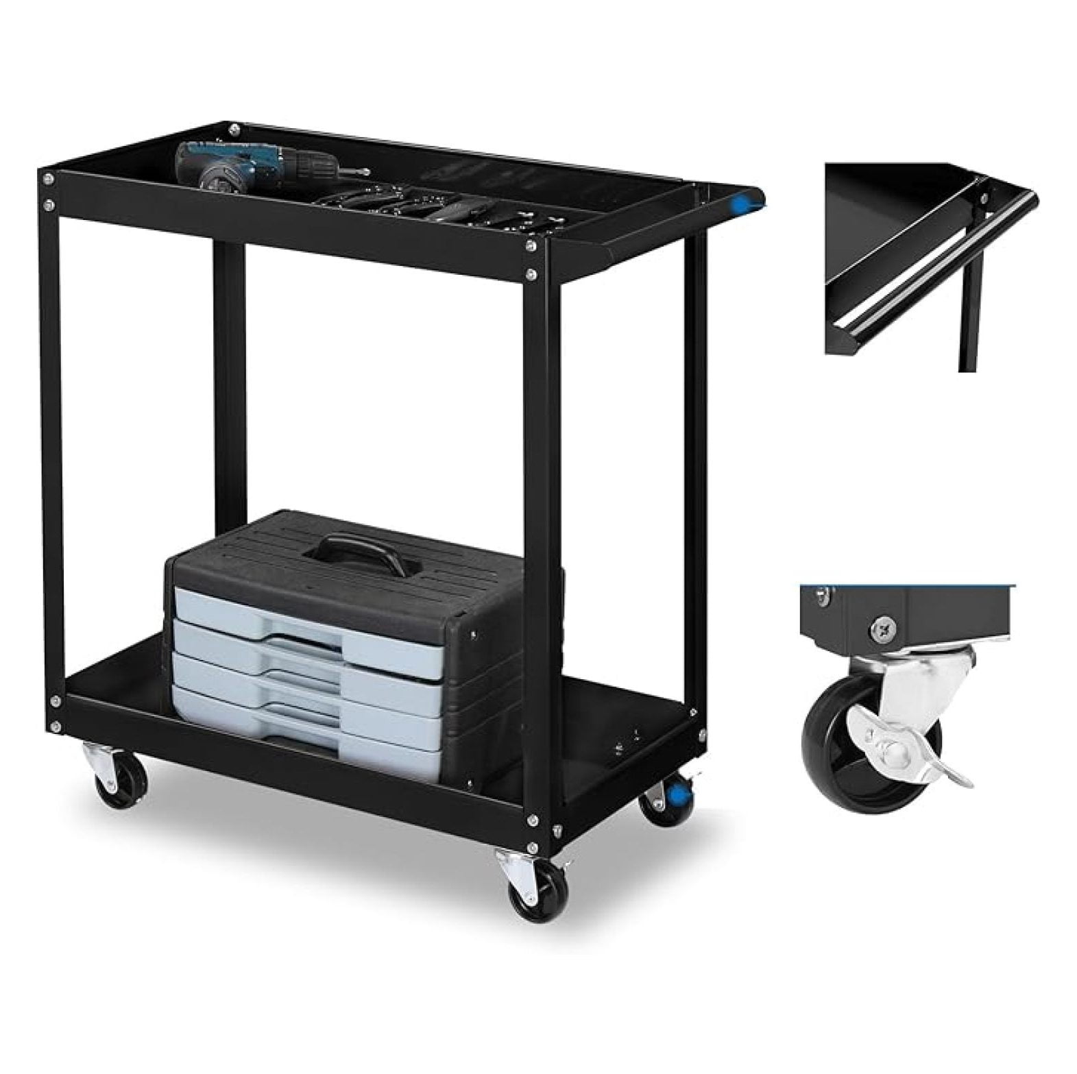 2 Tier Rolling Cart,220 LBS Capacity Industrial Service Cart on Wheels ...