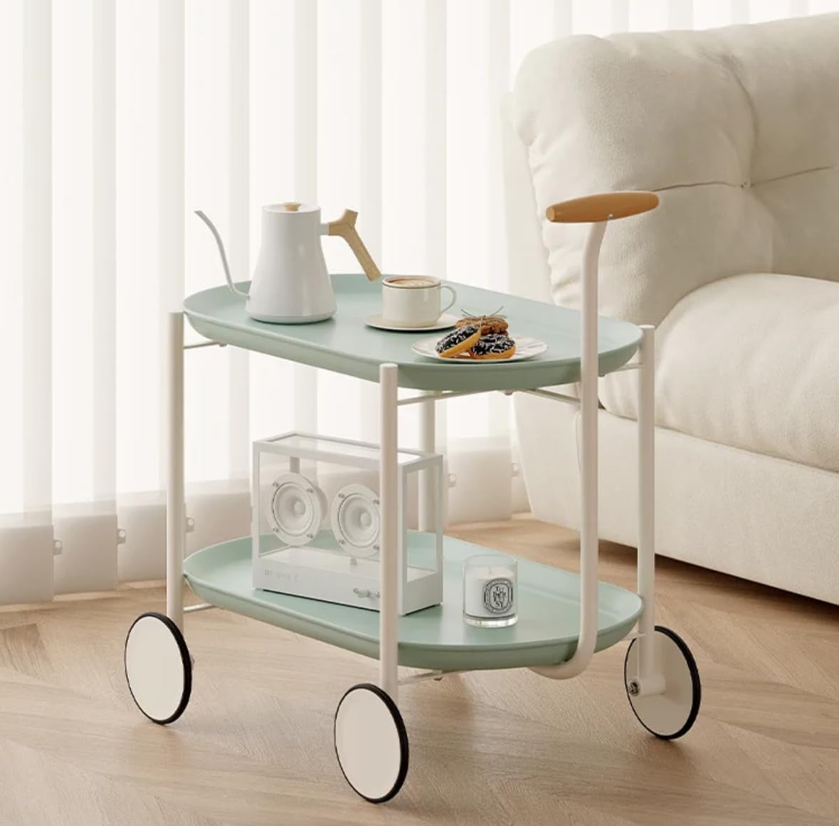 2-Tier Rolling Cart with Handle,Utility Bar Cart Serving Cart with ...