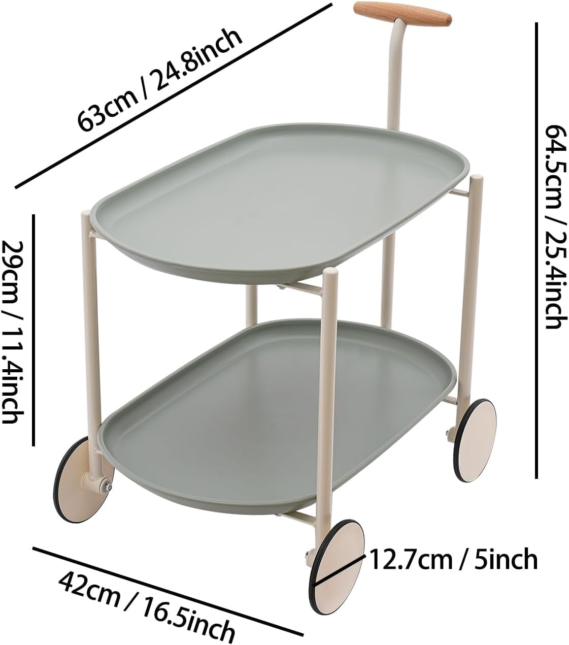 2-Tier Rolling Cart with Handle,Utility Bar Cart Serving Cart with ...