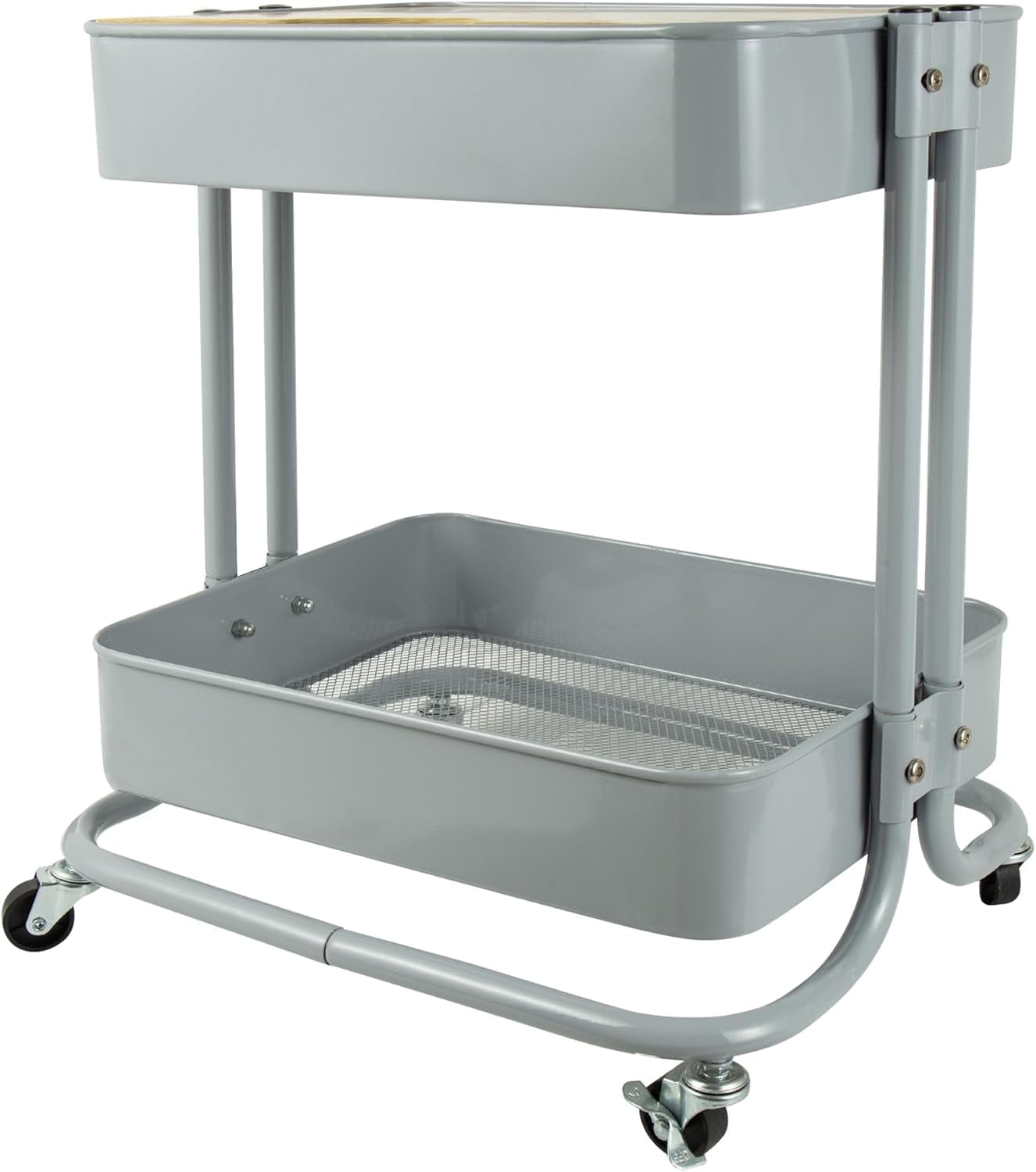 2 Tier Rolling Cart，Metal Utility Cart with Wheels and Cover for Office ...