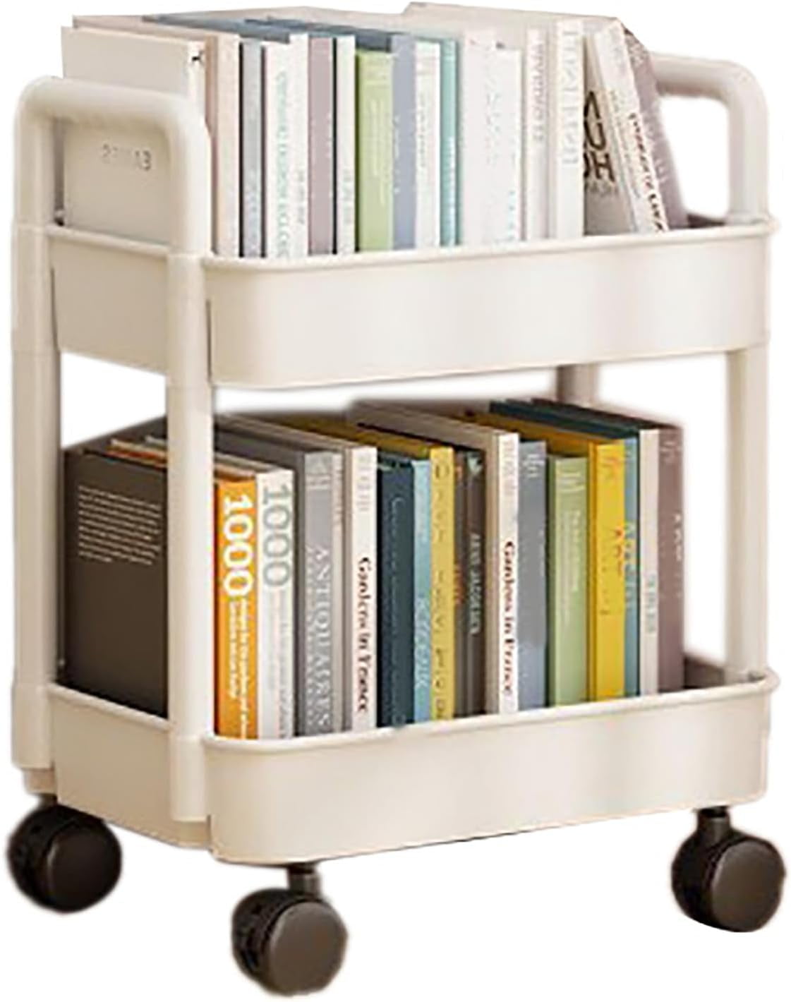 2 Tier Rolling Cart, Plastic Rolling Utility Cart with Handle White ...