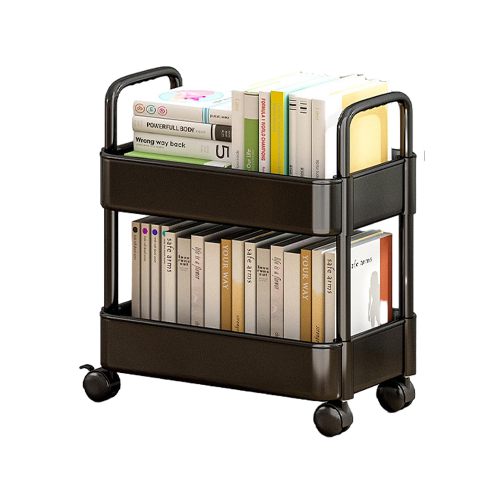 2 Tier Rolling Cart, Small Utility Cart With 4 Lockable Wheels, 2 ...