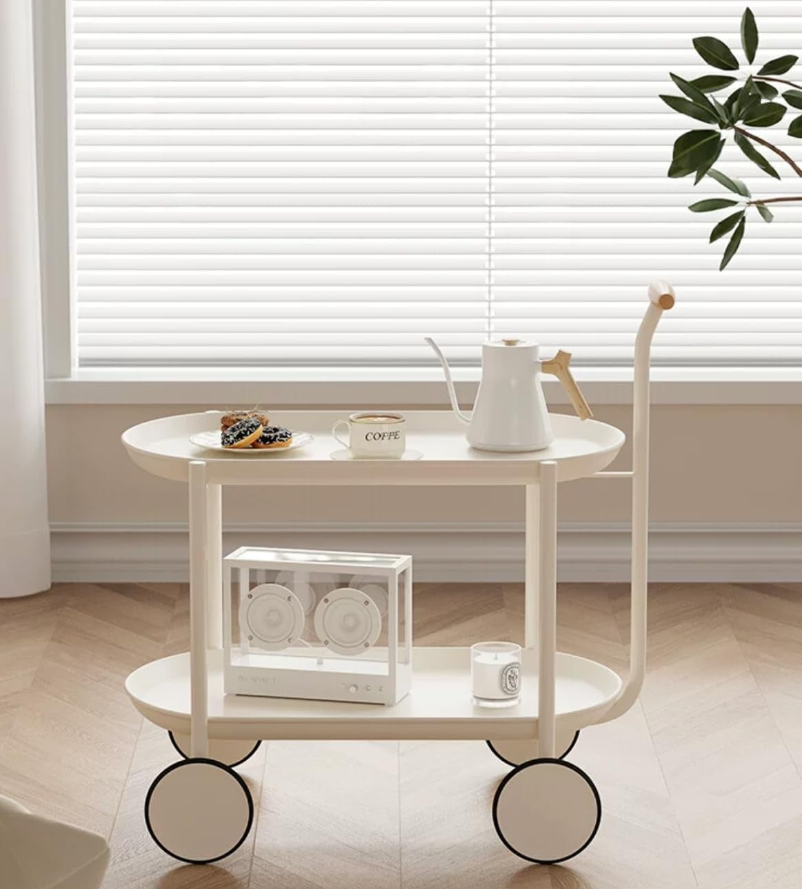 2-Tier Rolling Cart with Handle, Utility Bar Cart Serving Cart with ...