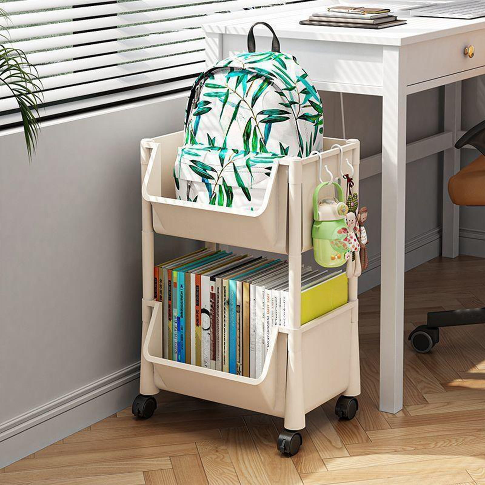 2 Tier Rolling Cart with Wheels, Storage Craft Art Trolley Organizer ...
