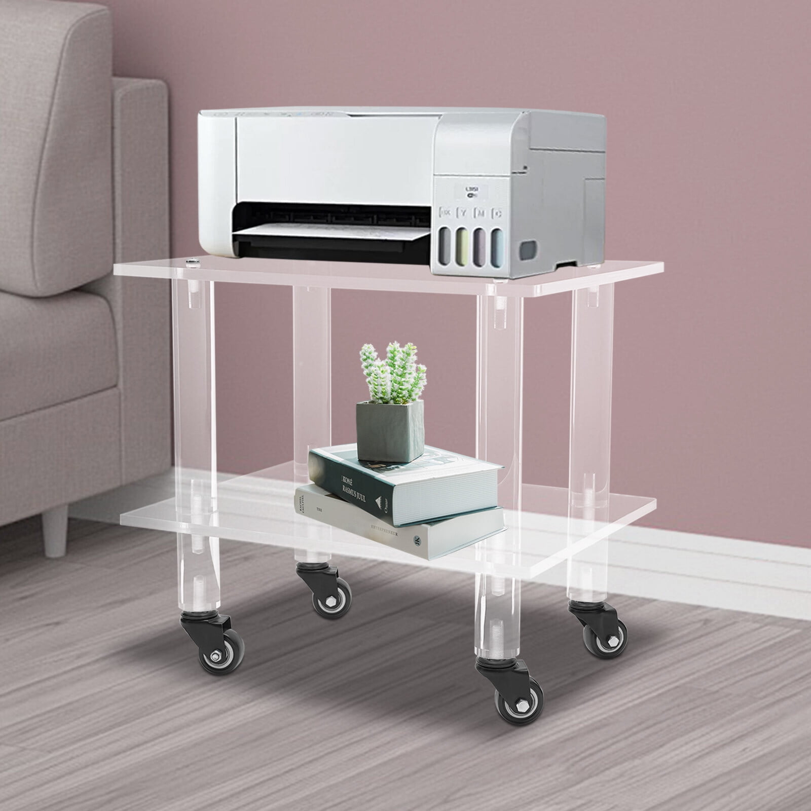 2-Tier Rolling Clear Printer Cart Office Under Desk Machine Stand ...
