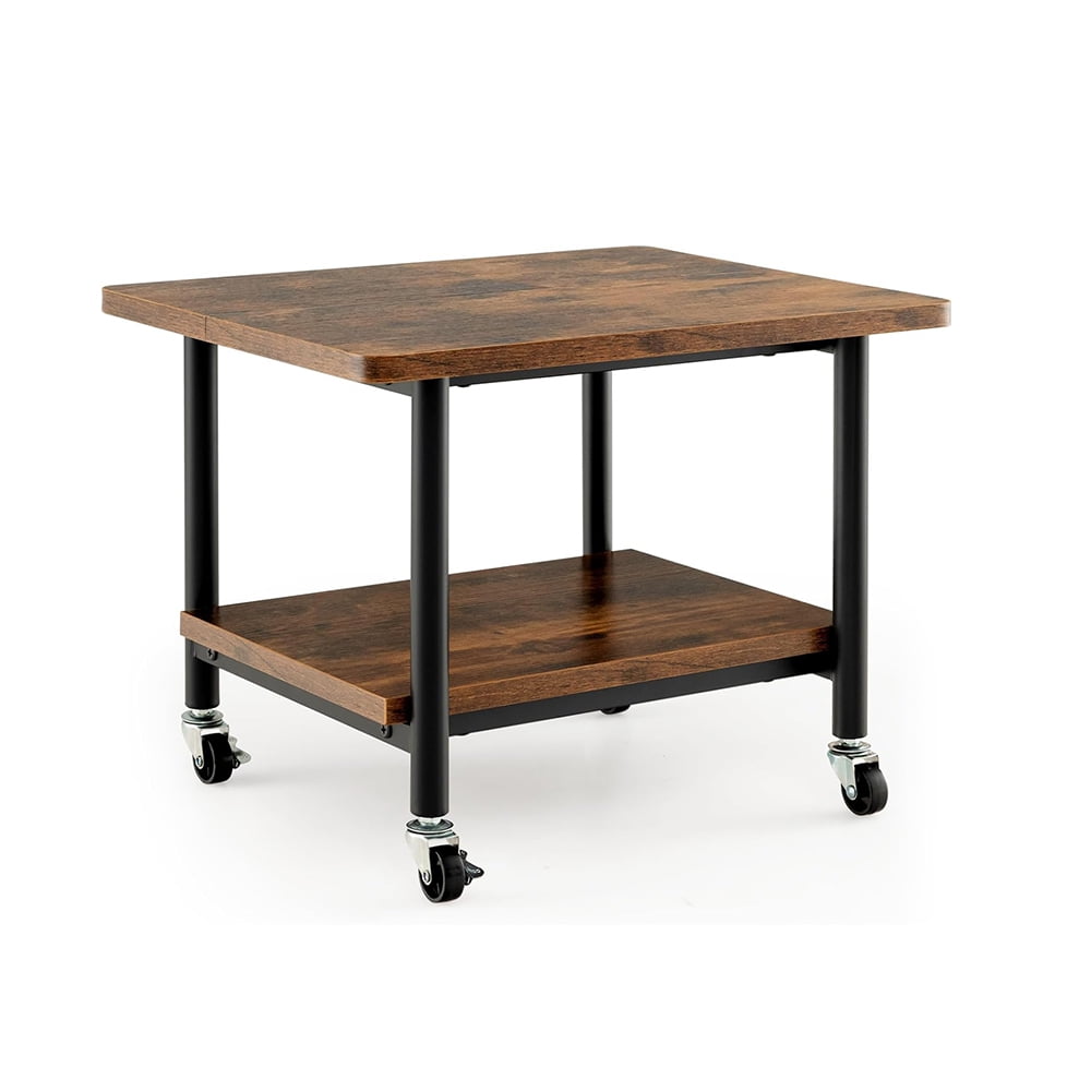 2-Tier Rolling End Table Rack, Stylish Printer Stand with Storage ...