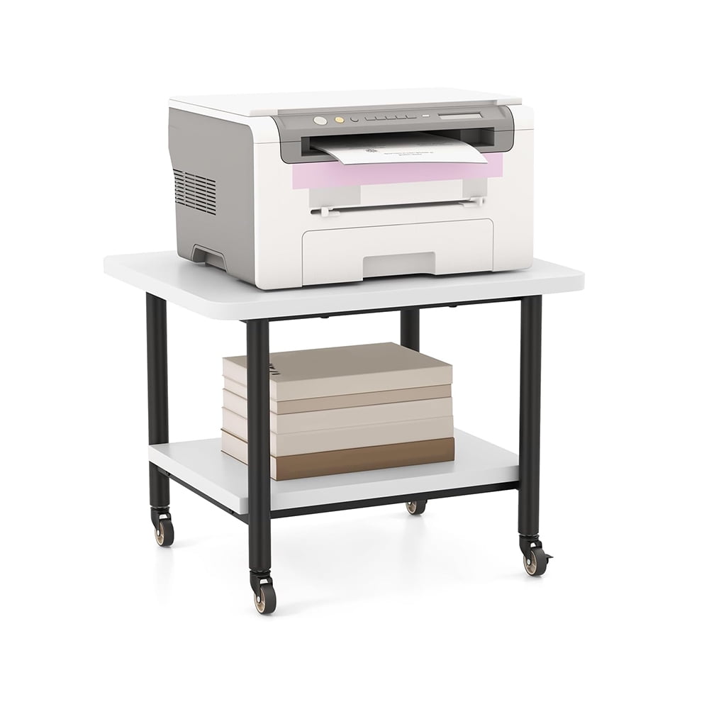 2-Tier Rolling End Table Rack, Stylish Printer Stand with Storage ...