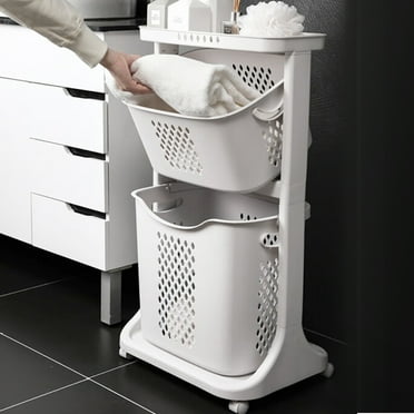 3-Tier Laundry Hamper Basket Sorter Bathroom Organizer with Wheels ...