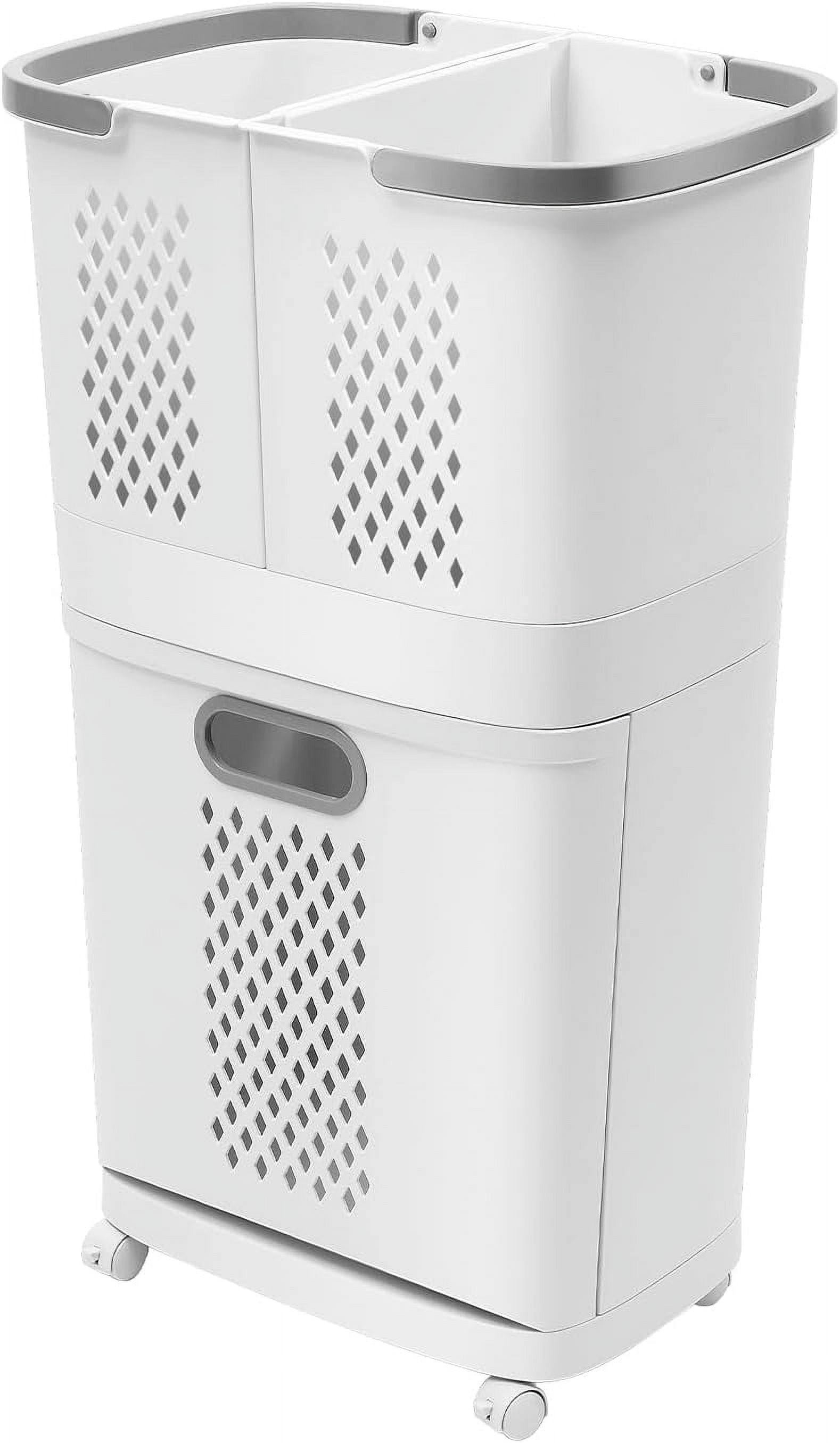 2 Tier Rolling Laundry Hamper Sorter Removable Clothes Hamper Organizer ...