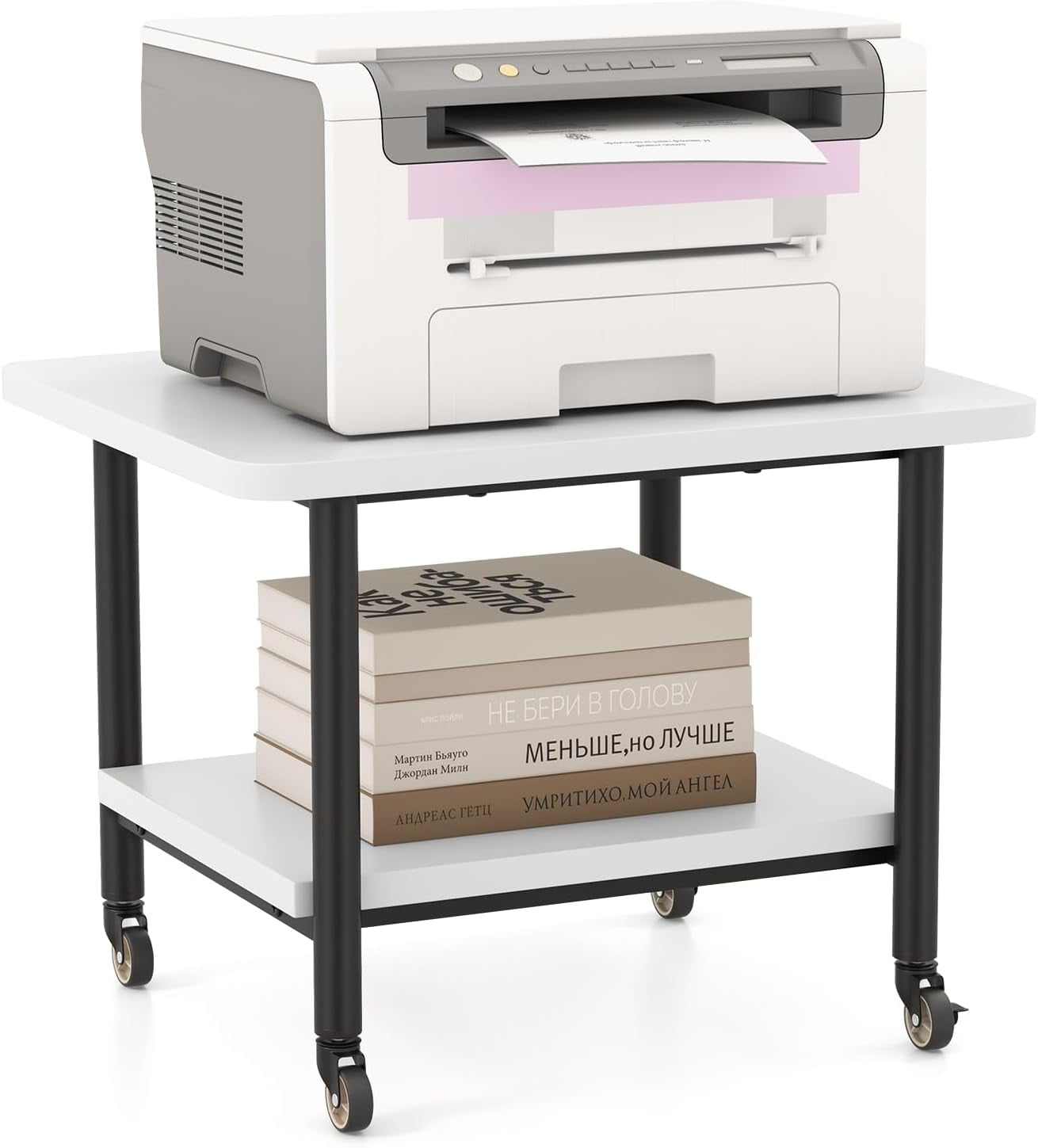 2-Tier Rolling Printer Stand with Storage, Under Desk Printer Table ...