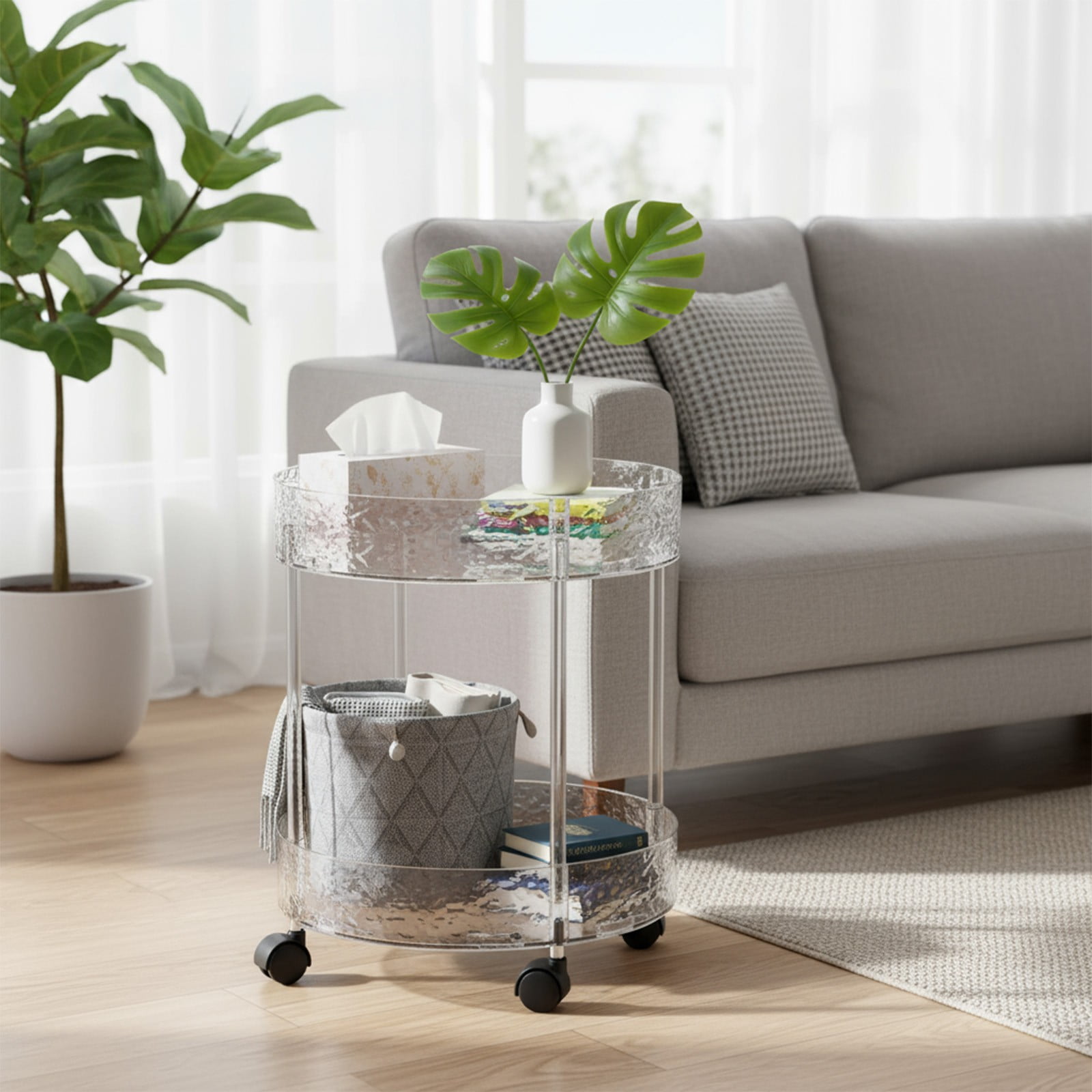 2-Tier Rolling Storage Cart | Clear & Gray Plastic Shelving Unit for ...