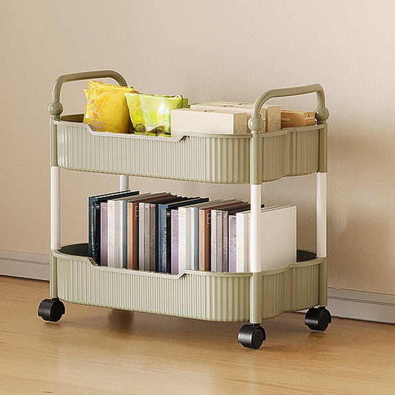 2-Tier Rolling Storage Cart with Handles - Multi-Purpose Mobile ...