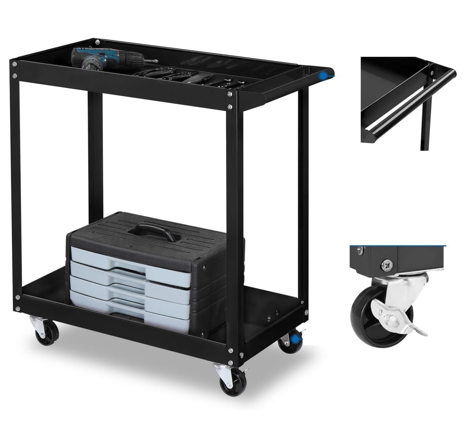 2 Tier Rolling Tool Cart,220 LBS Capacity Industrial Service Cart on ...