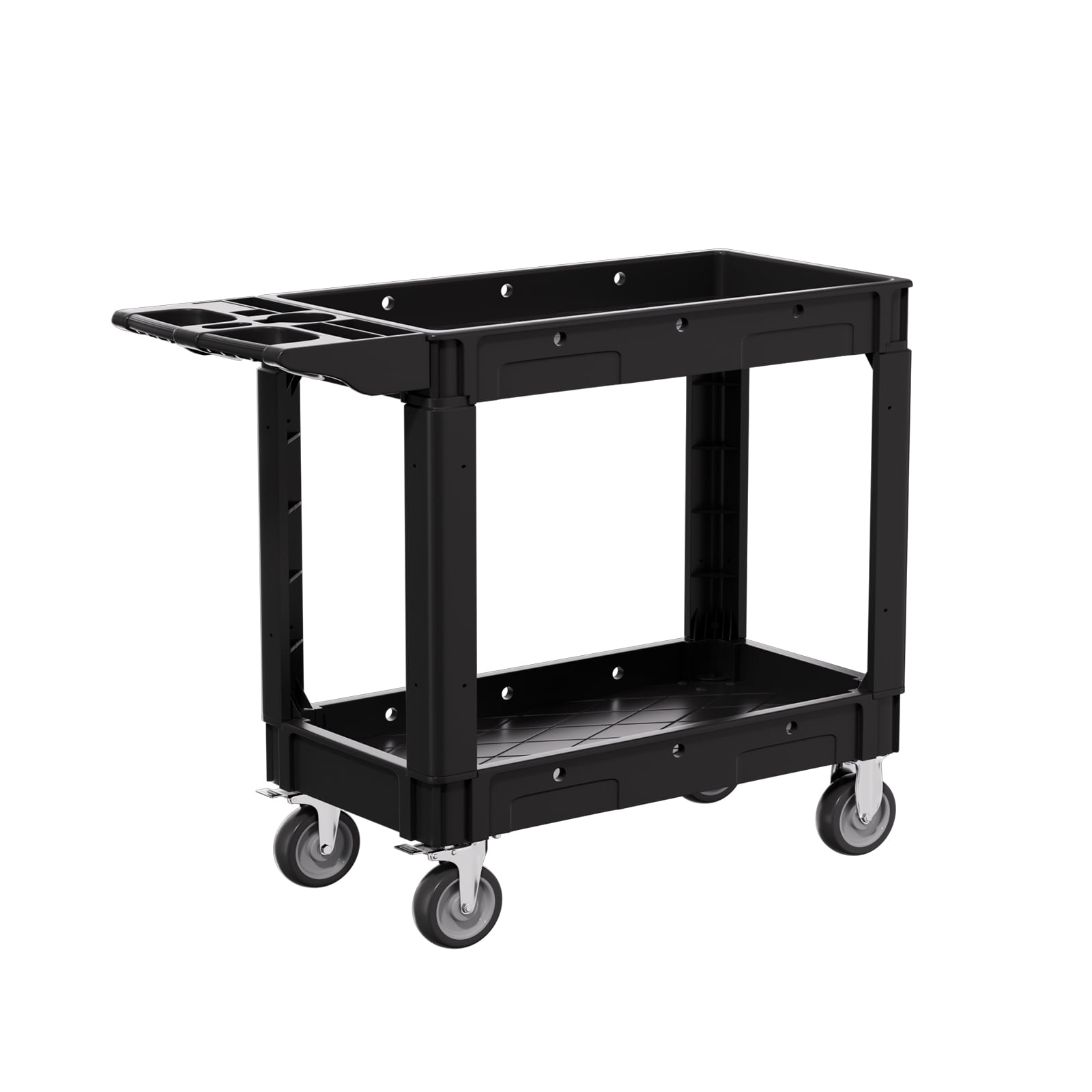 2-Tier Rolling Tool Cart,Heavy-Duty Plastic Service Cart with Lipped ...