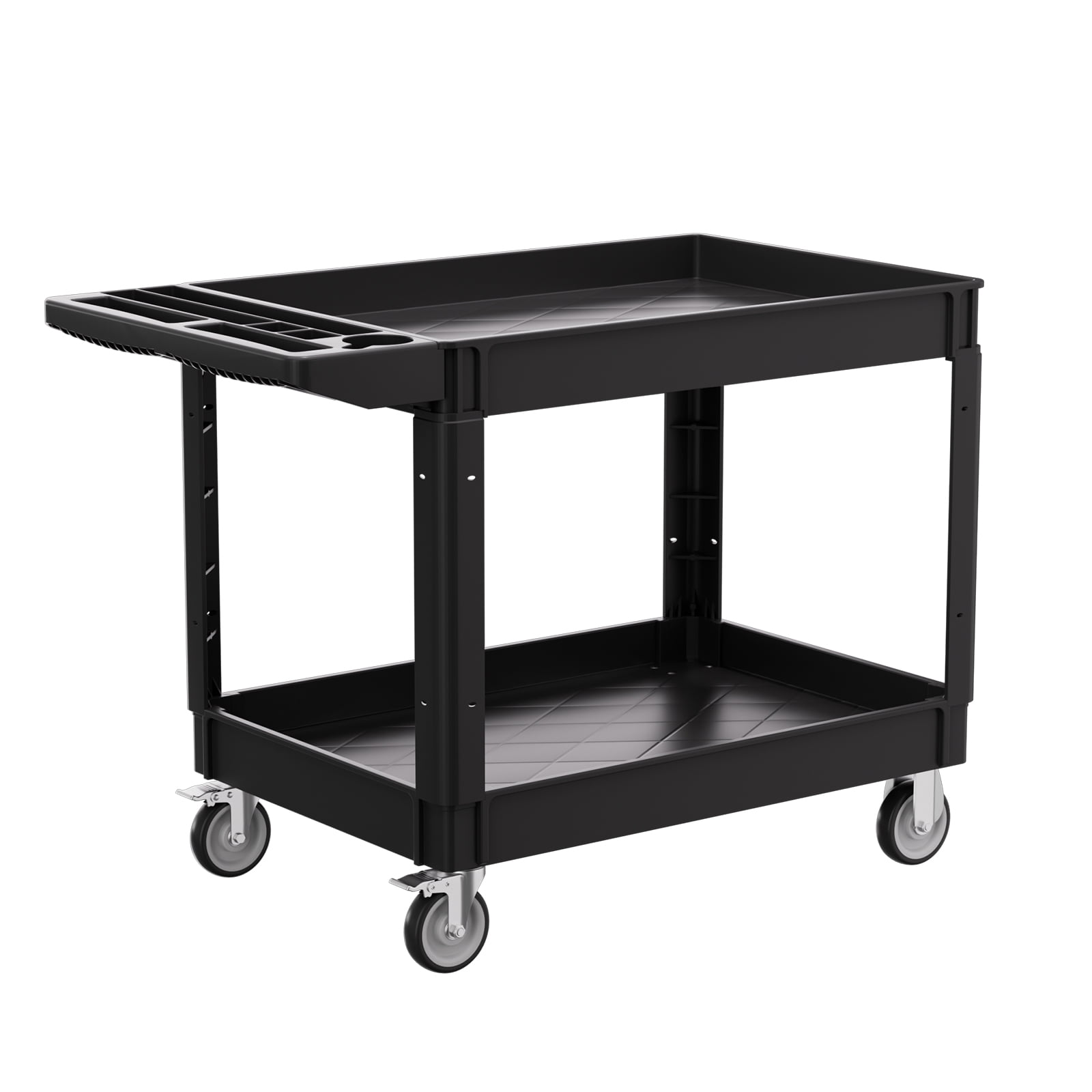 2-Tier Rolling Tool Cart,Heavy-Duty Plastic Service Cart with Lipped ...