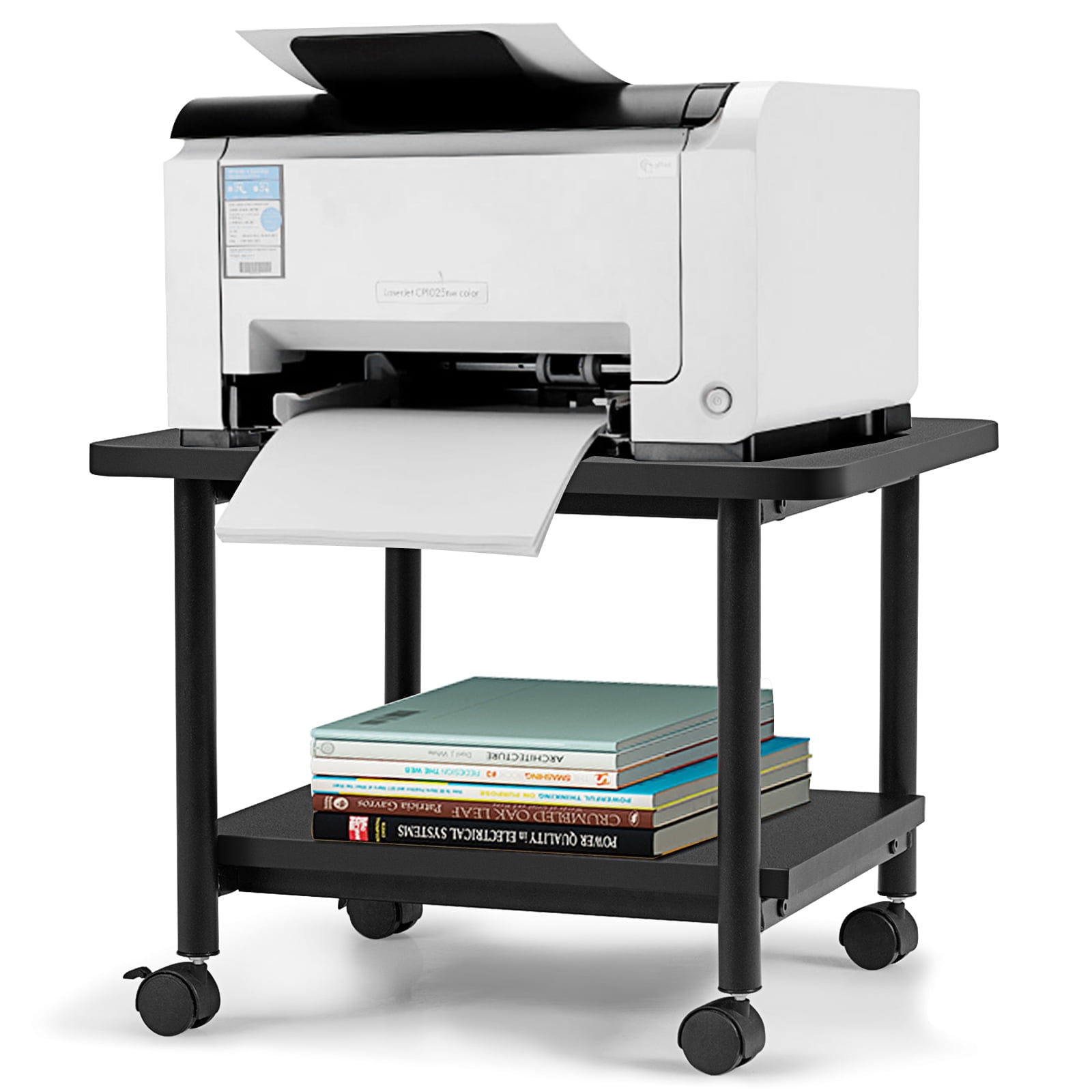 2-Tier Rolling Under Desk Printer Cart with 2 Storage Shelves Printer ...