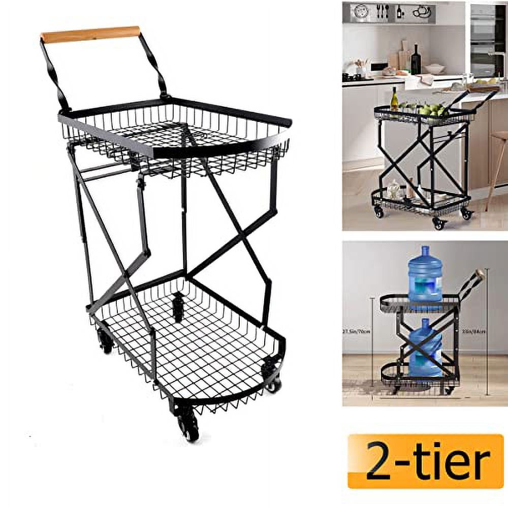2 Tier Rolling Utility Cart SOFEDY Kitchen Wire Serving Cart with ...