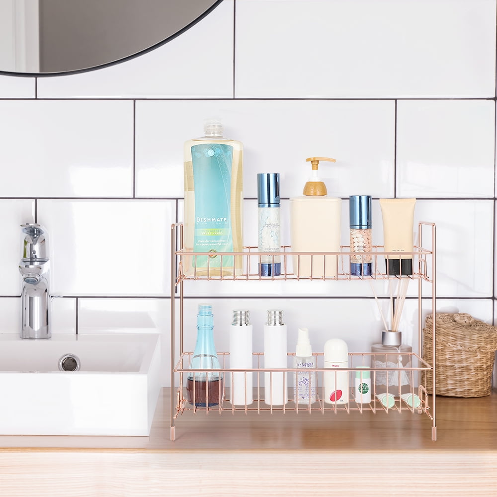 2-Tier Rose Gold Countertop Spice Rack, Metal Organizer Shelf for ...