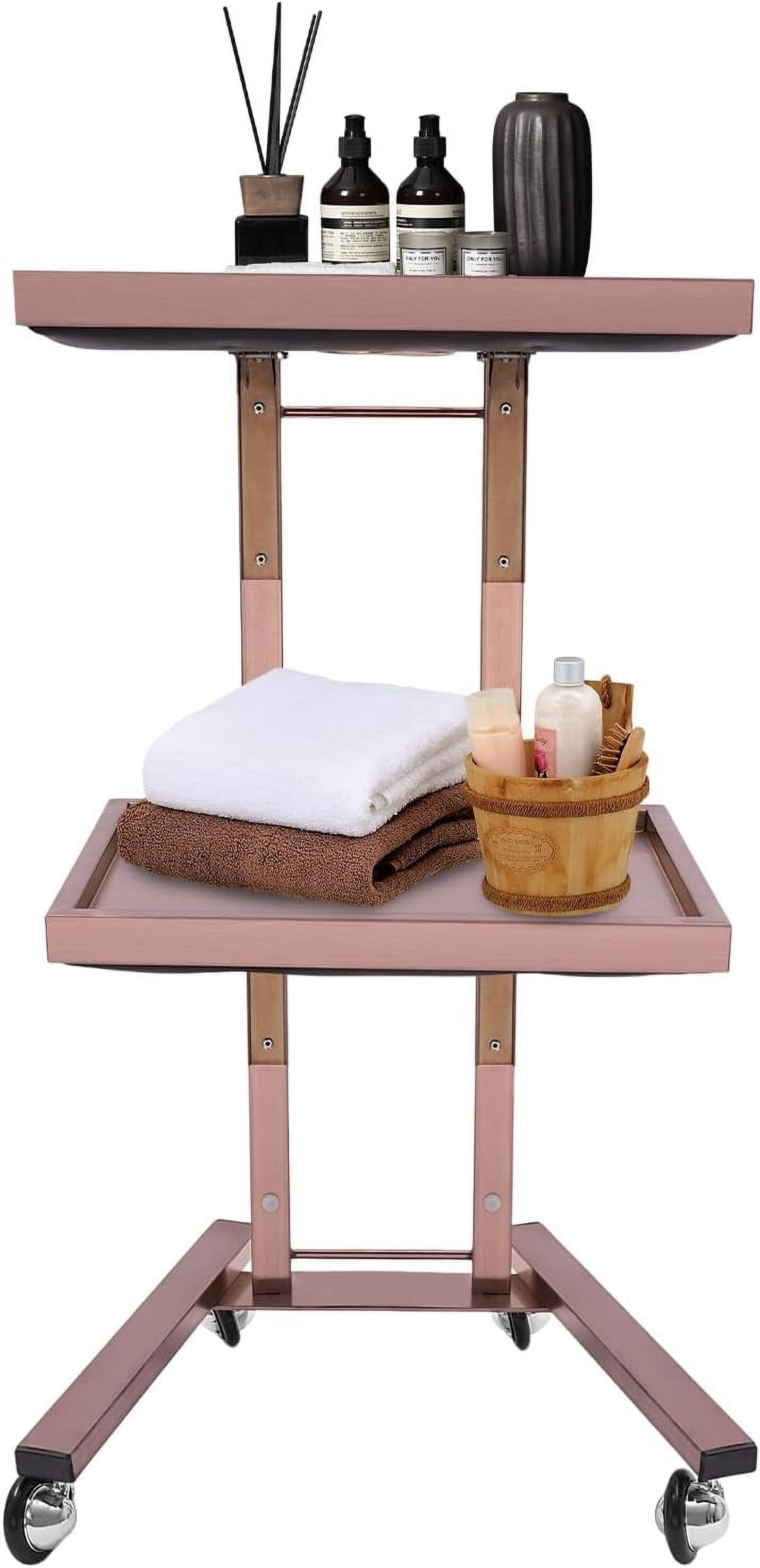 2 Tier Rose-Gold Metal Rolling Hairdressing Trolley Stainless Steel ...