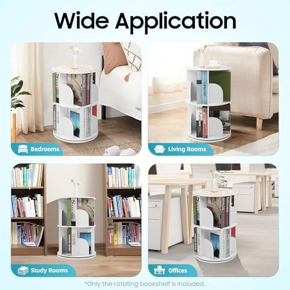 2 Tier Rotating Bookshelf 360 Display Floor Standing Bookcase Storage ...