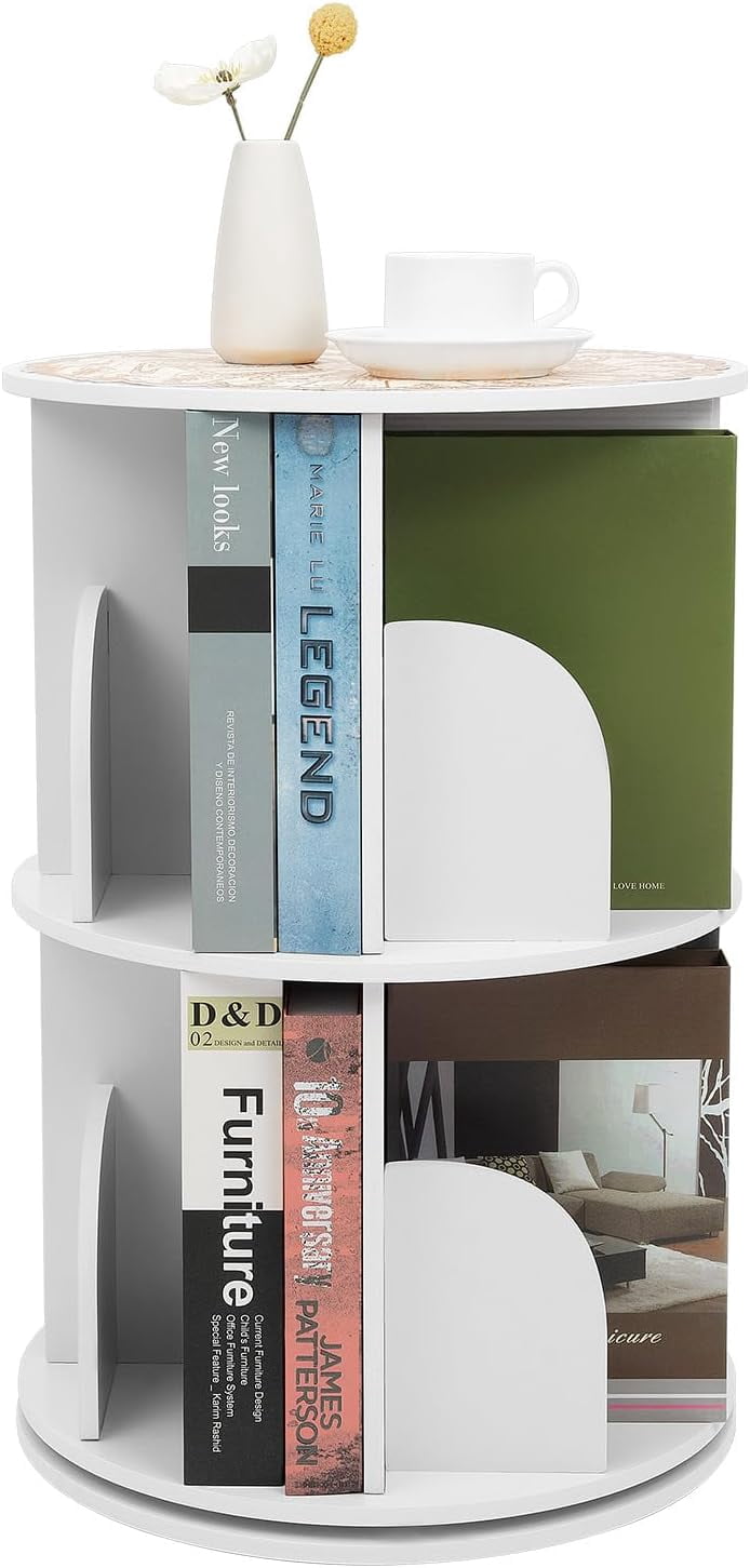 2 Tier Rotating Bookshelf 360 Display Floor Standing Bookcase Storage ...