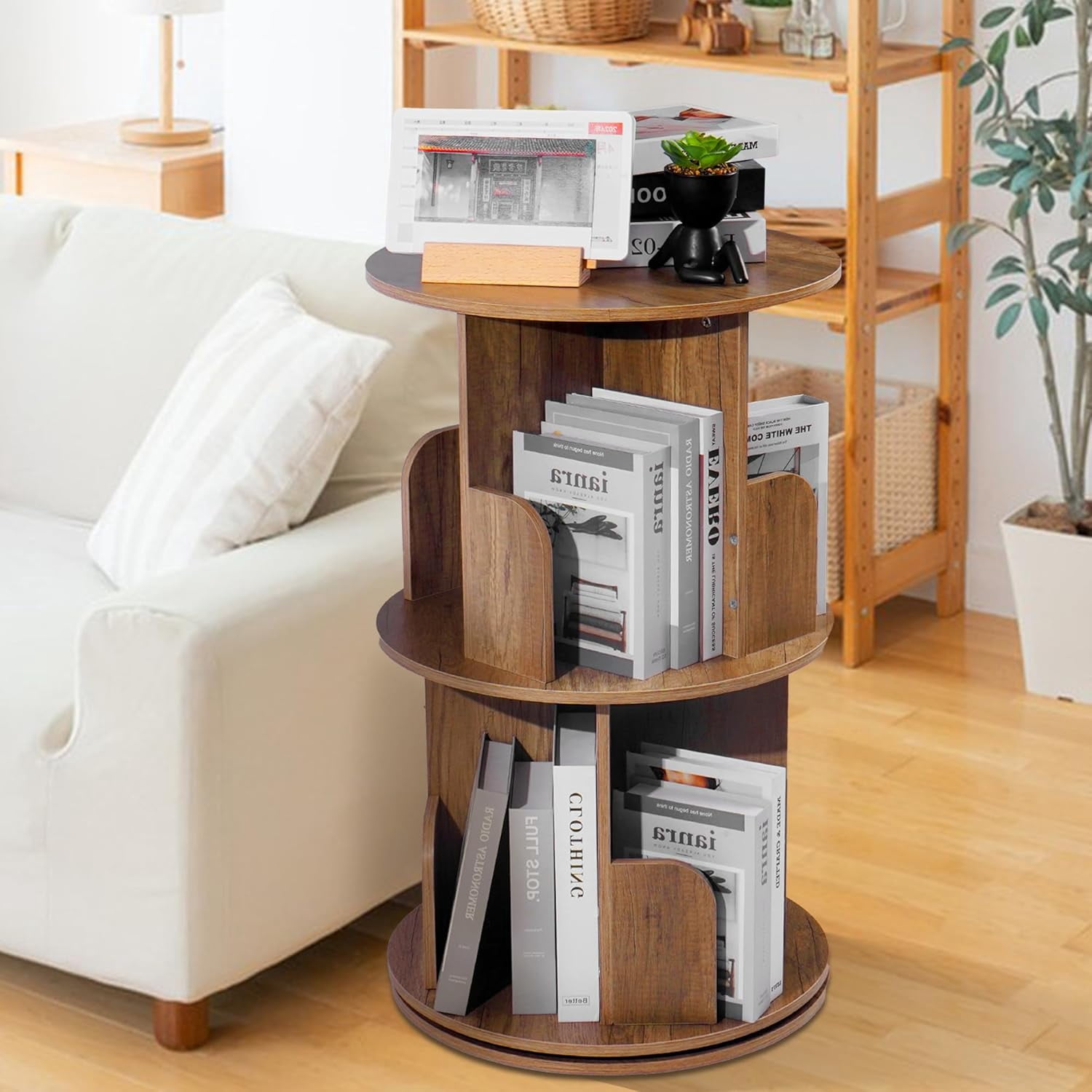 2 Tier Rotating Bookshelf 360 Display Floor Standing Bookcase Storage ...