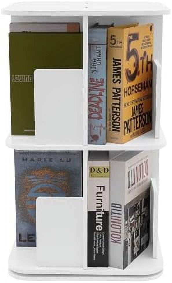 2 Tier Rotating Bookshelf 360 Display Round Floor Standing Revolving ...