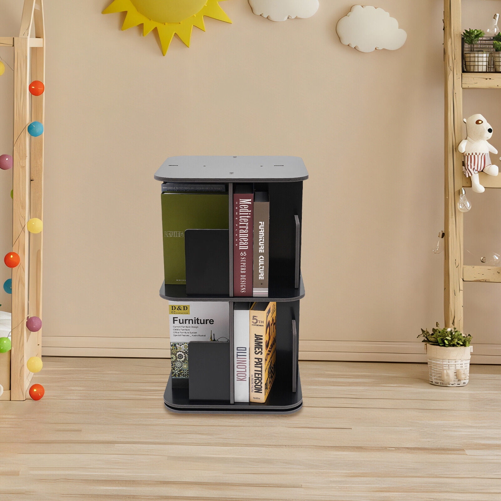 2-Tier Rotating Bookshelf, 360° Swivel Display Organizer with 8 ...