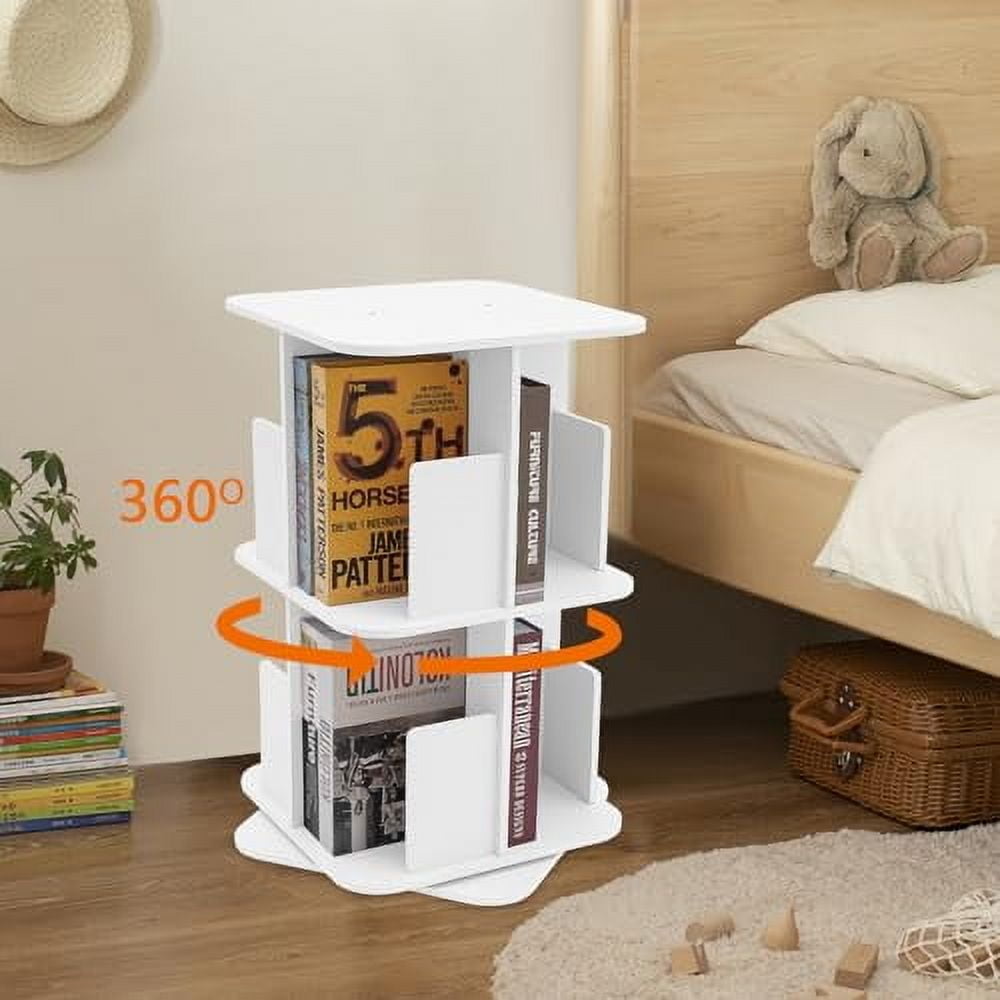 2 Tier Rotating Bookshelf,Bookcase Square Floor Standing 360° View ...