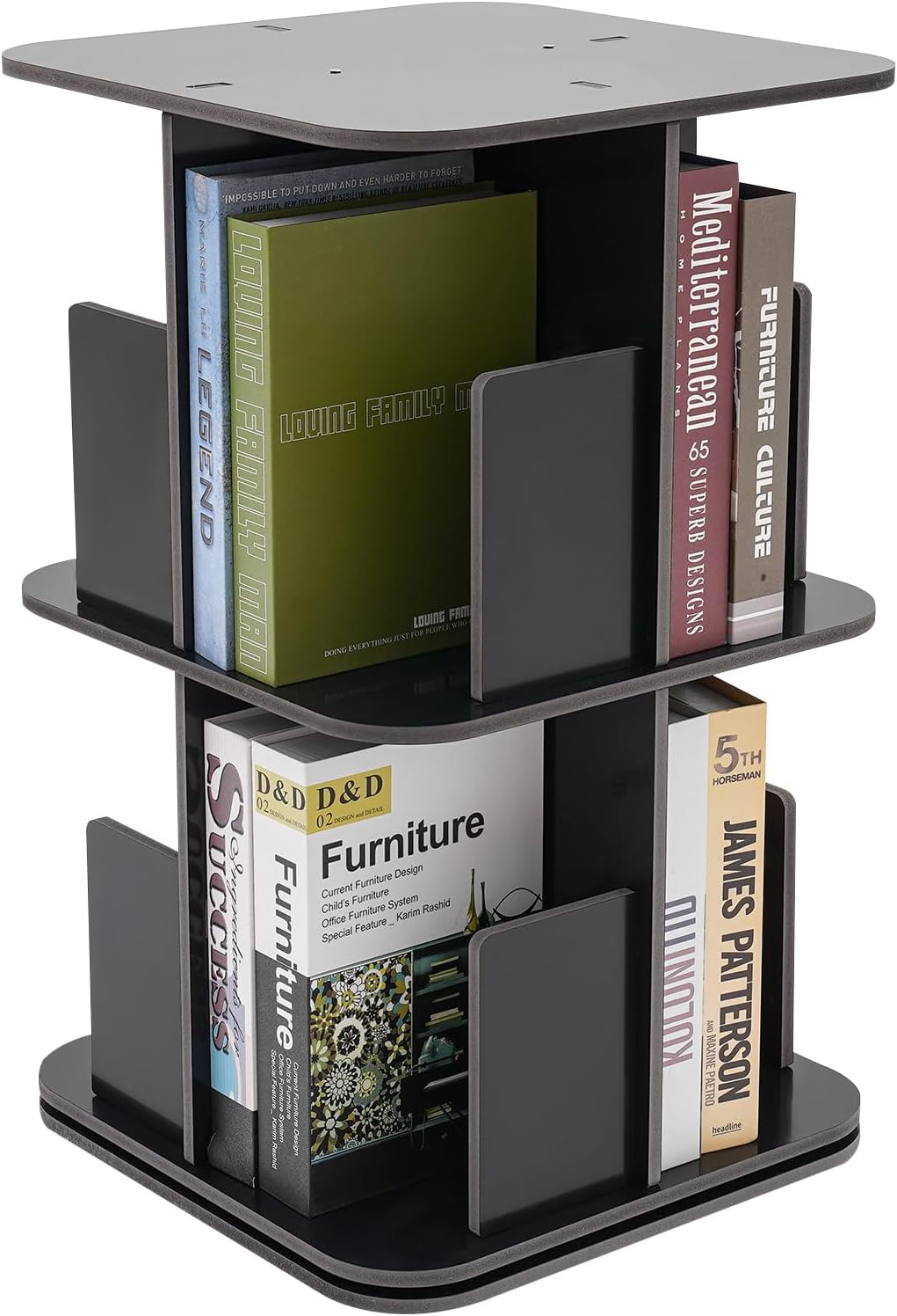 2 Tier Rotating Bookshelf, Corner Bookshelf for Small Space, Standing ...