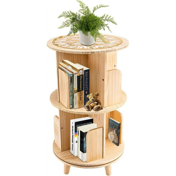 2 Tier Rotating Bookshelf Floor Standing Bookcase Storage Rack, 360 ...