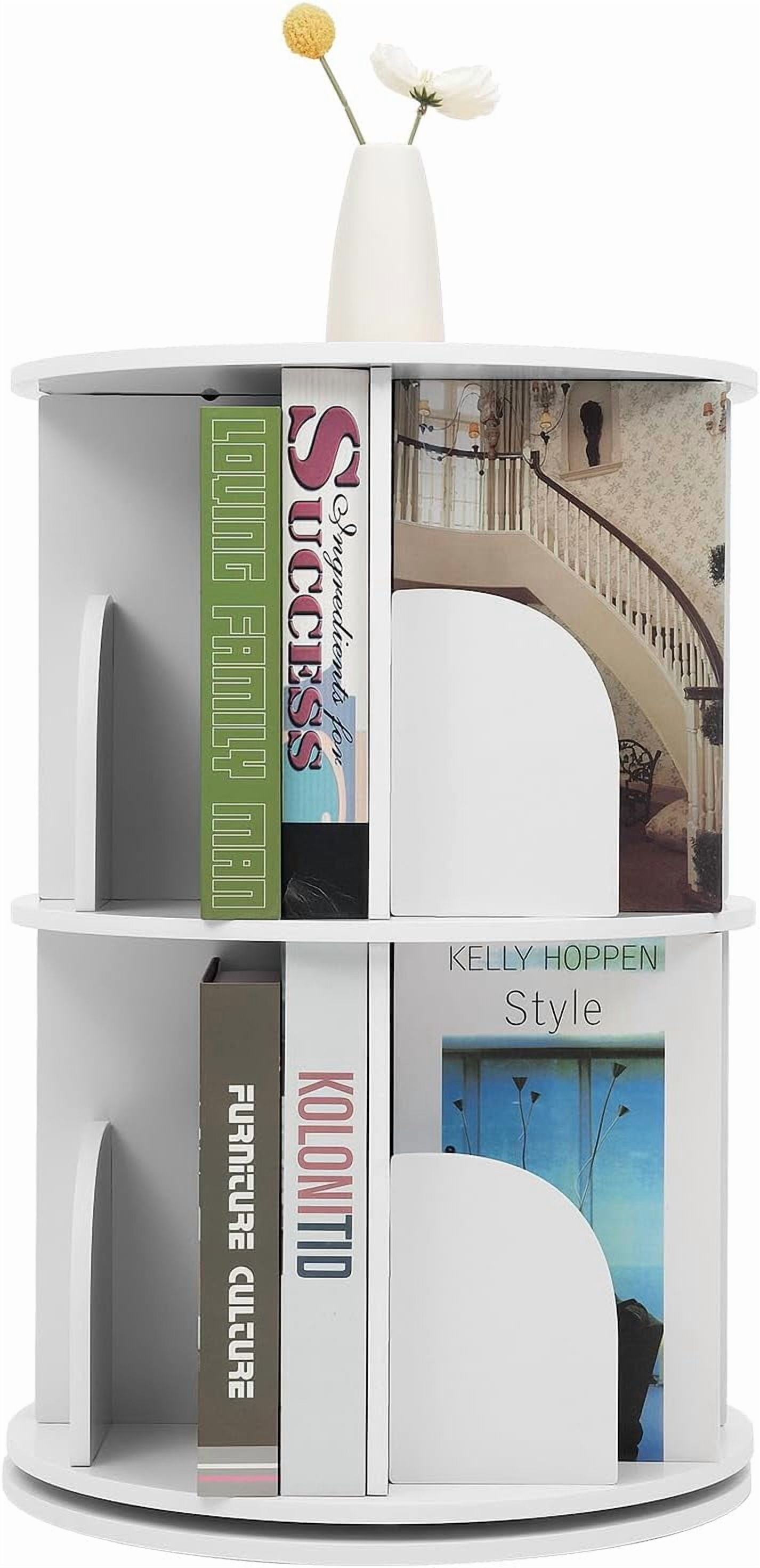 2 Tier Rotating Bookshelf, Revolving Bookcase 360° Display with Corner ...