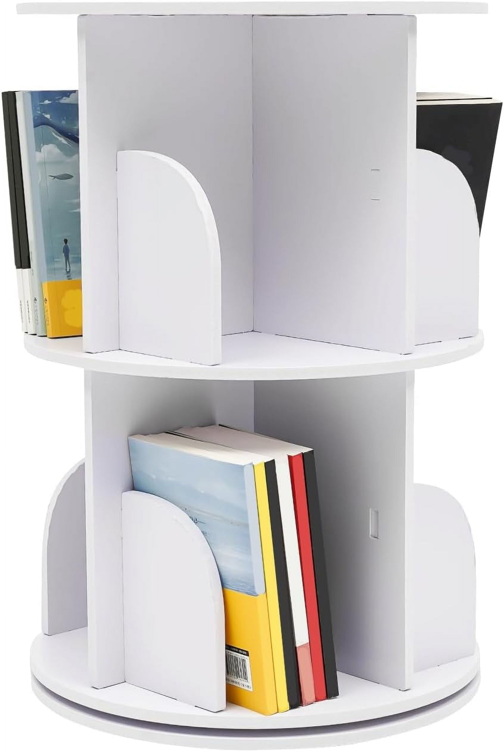 2-Tier Rotating Bookshelf Round Spinning Bookcase for Kids&Adults - PVC ...