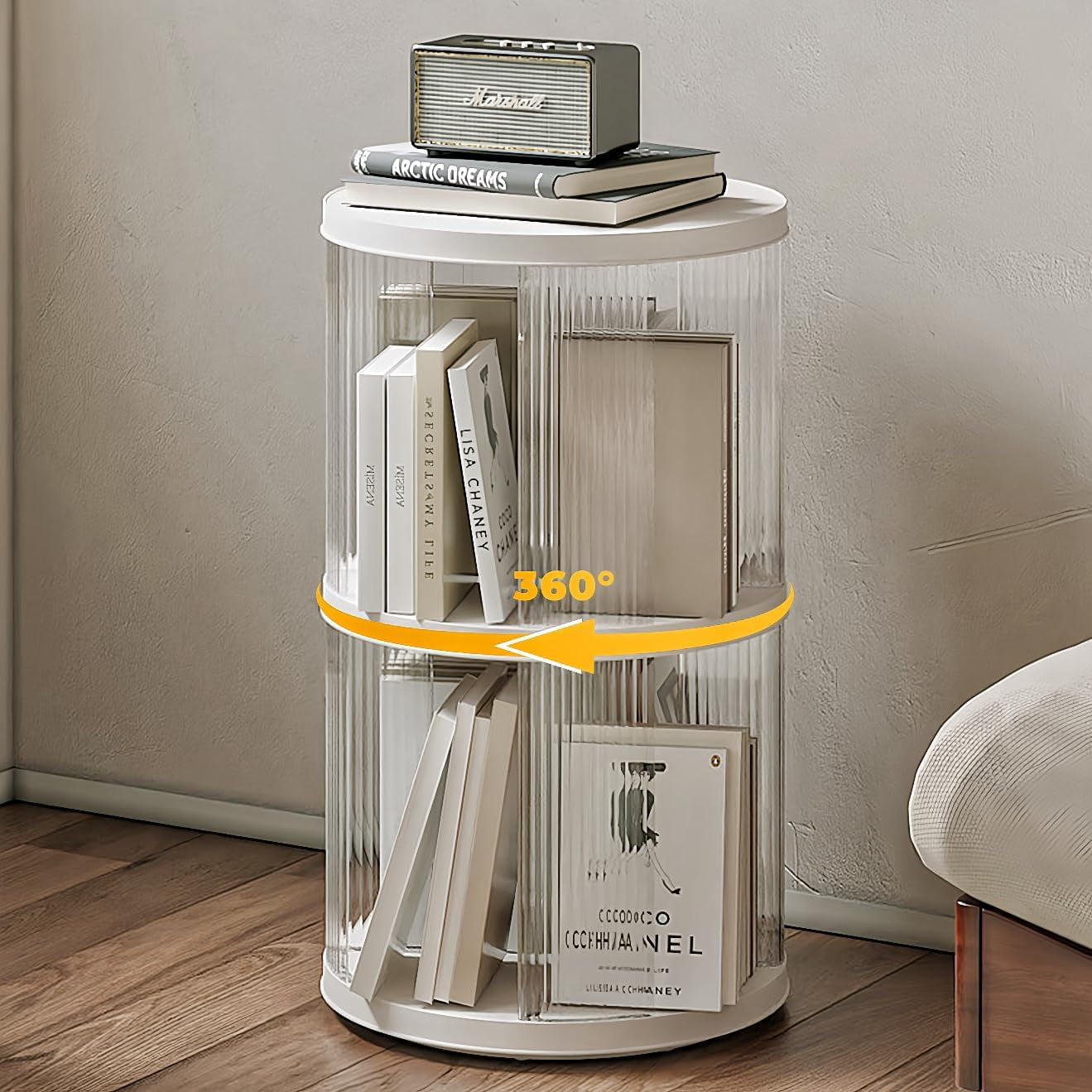 2 Tier Rotating Bookshelf Spinning Bookshelf Tower Swivel Bookcase ...