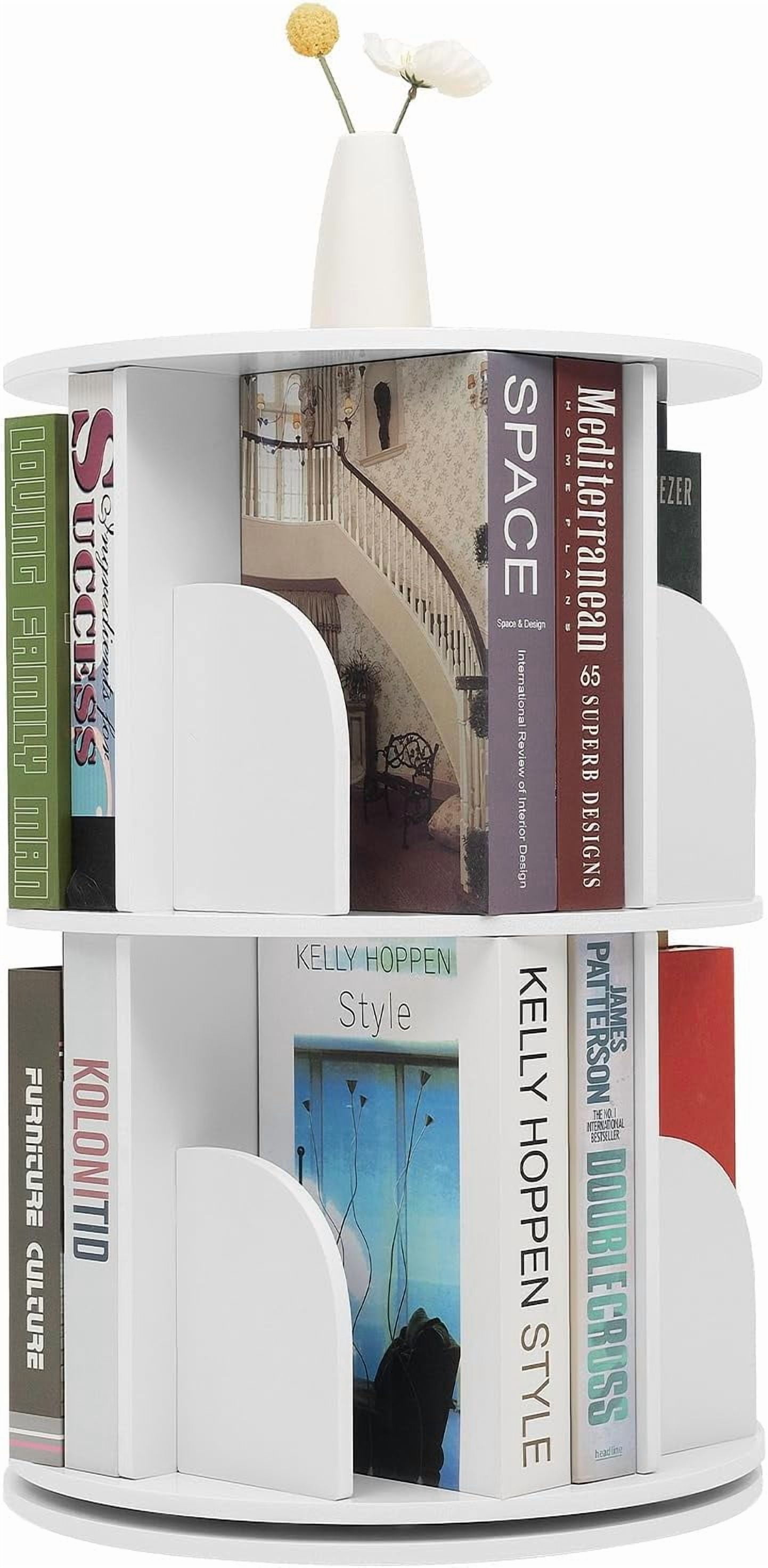 2 Tier Rotating Bookshelf Tower, 360° Spinning Book Storage Tower with ...