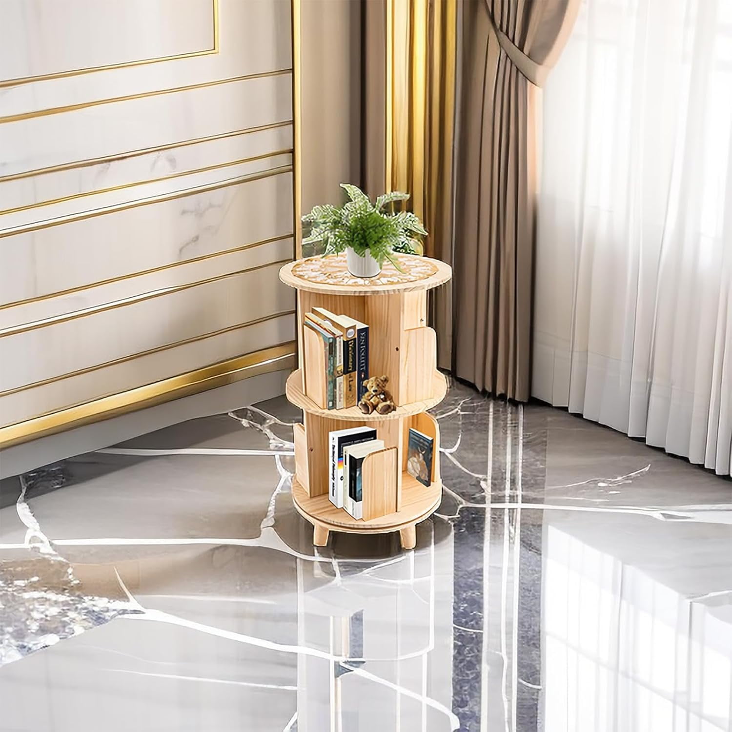 2 Tier Rotating Bookshelf Tower with Legs, 360° Spinning Bookshelf ...